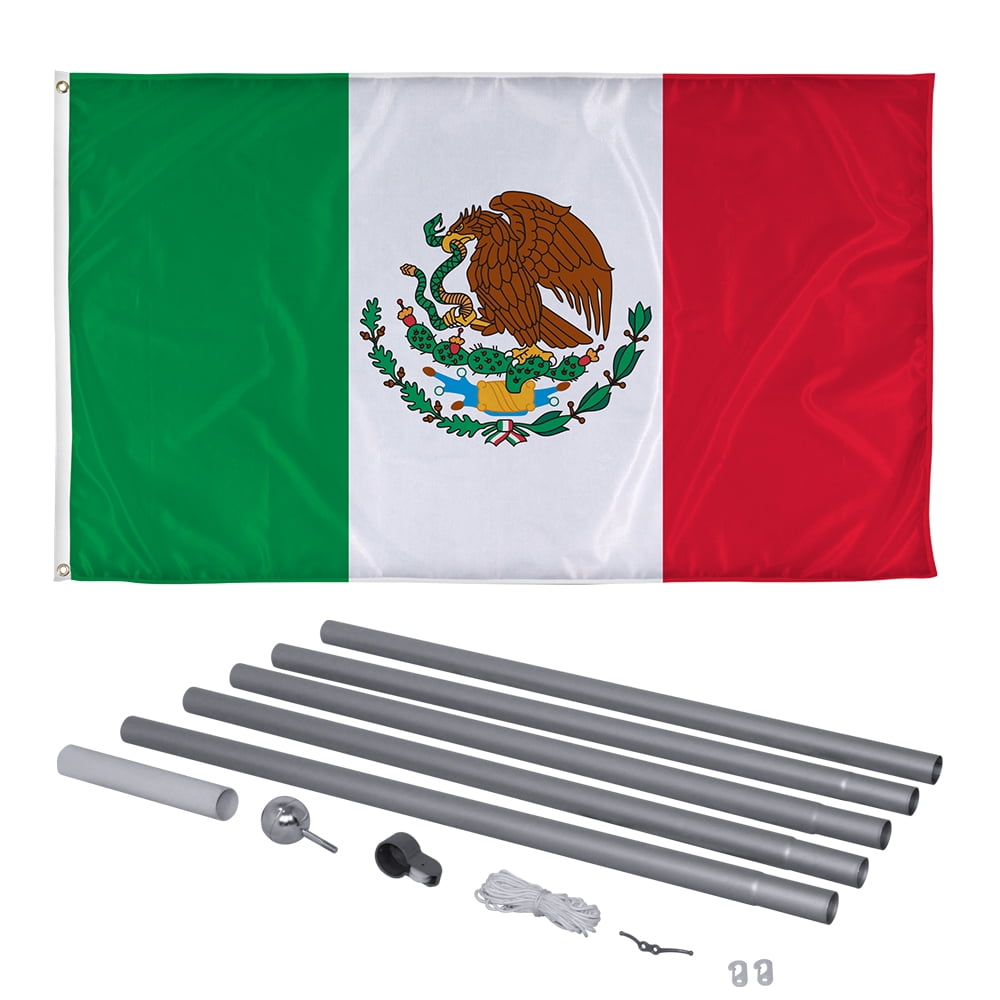 Vispronet 3ft x 5ft Mexico Flag, 20ft Flagpole, PVC Ground Insert ...