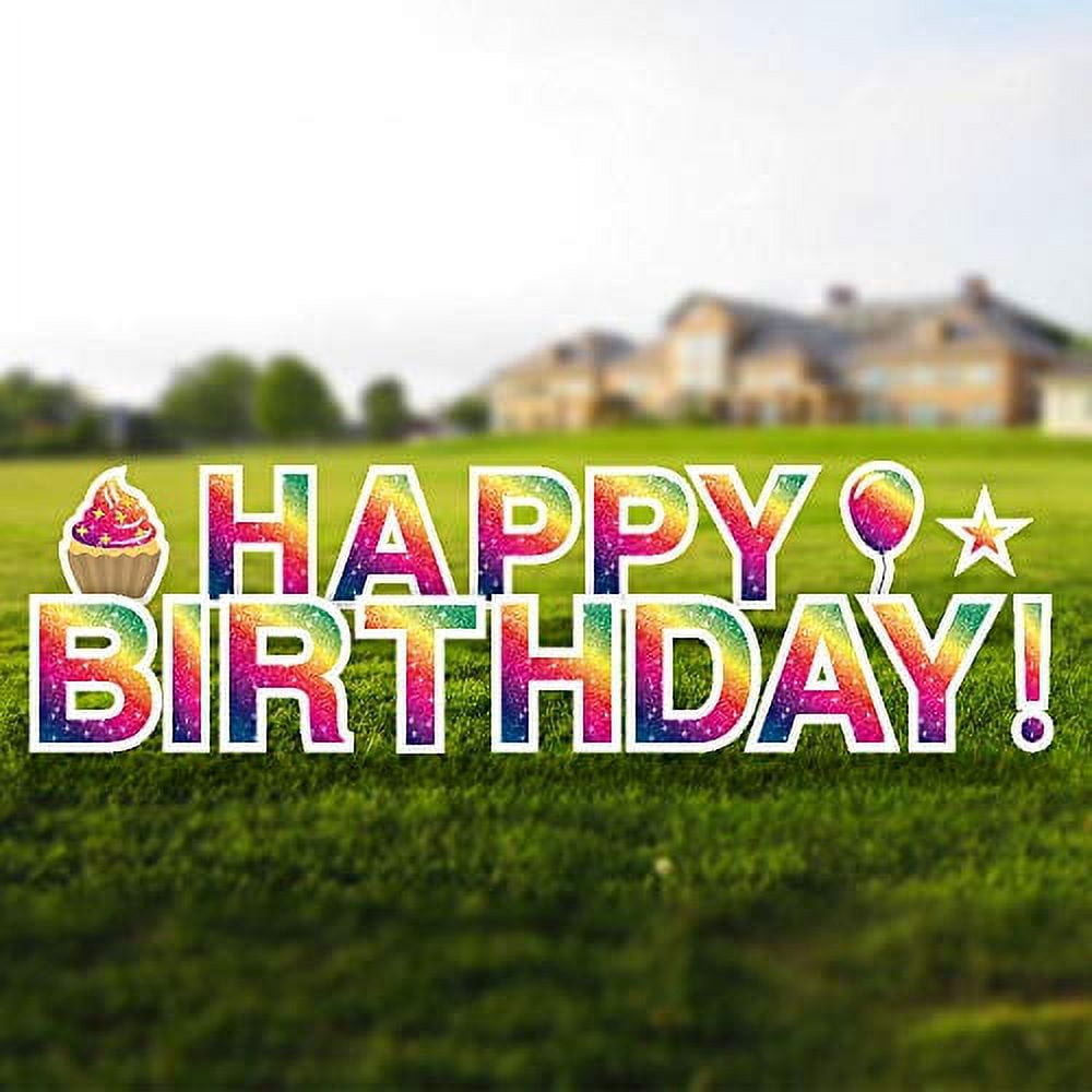 Vispronet Happy Birthday Faux Glitter Yard Signs with Stakes – Each ...