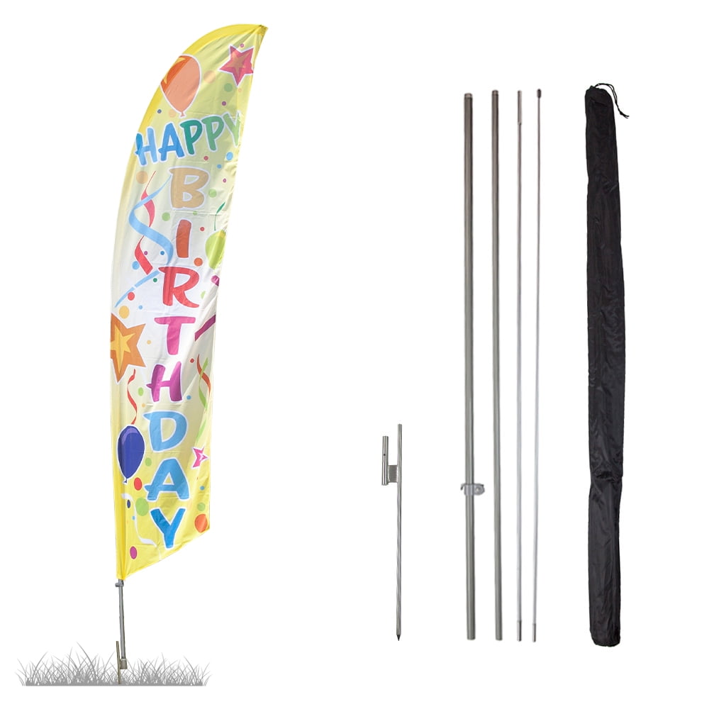 Vispronet Happy Birthday Feather Flag Kit – 13.5ft Pole Set, Ground ...