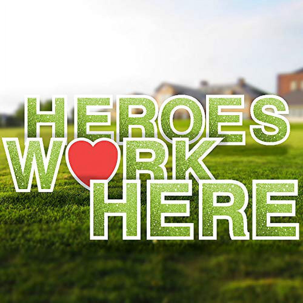 Vispronet Heroes Work Here Yard Signs with Stakes – Large Easily ...