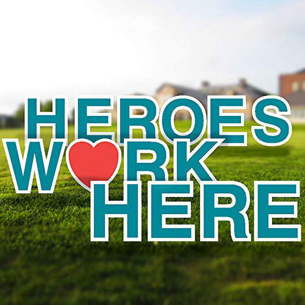 Vispronet Heroes Work Here Yard Signs with Stakes – Large Easily ...