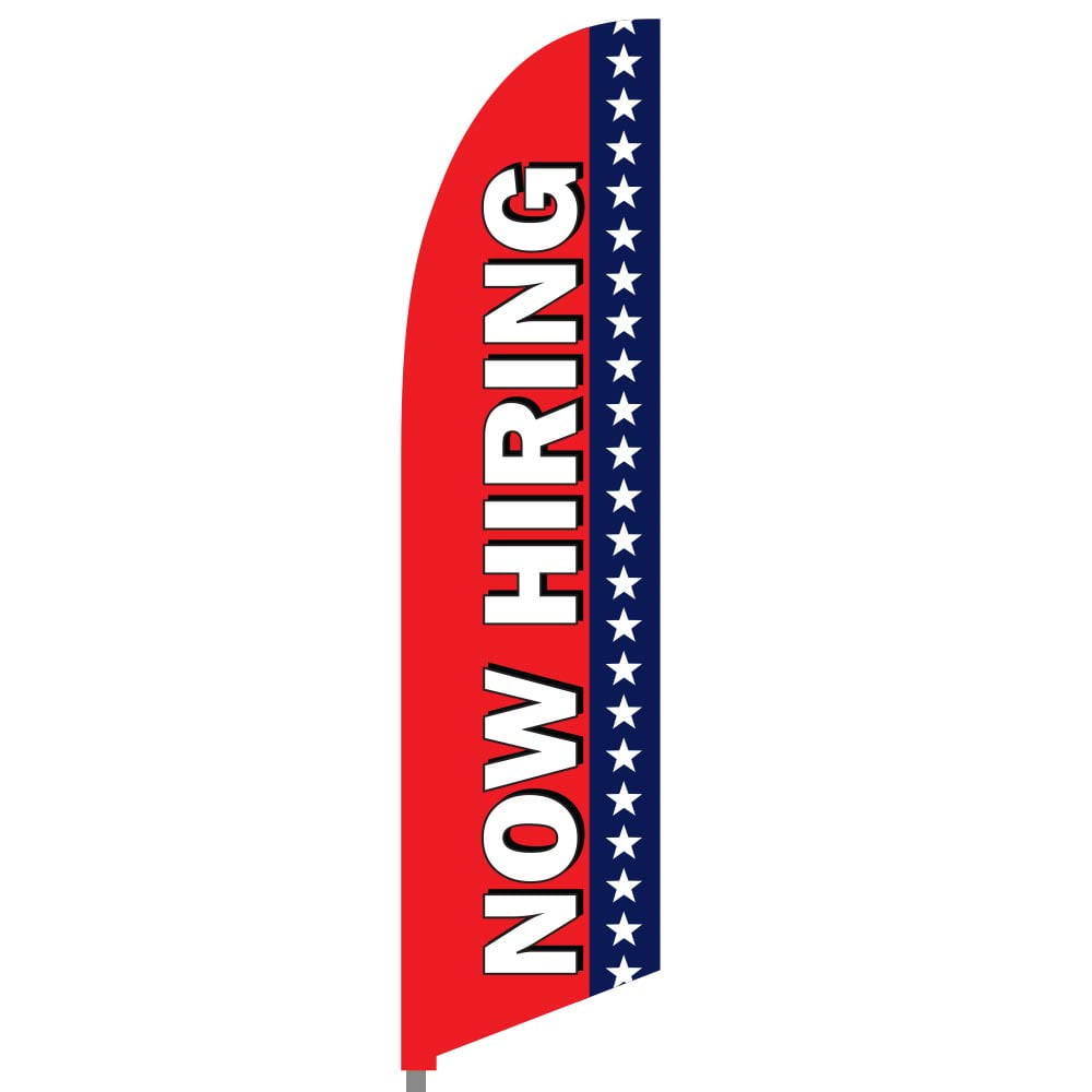 Vispronet Now Hiring Red White Blue Feather Flag, 2.6ft x 11.2ft Flag ...