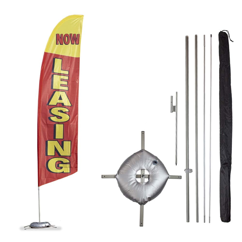 Vispronet Now Leasing Feather Flag, 13.5ft Flag Pole Kit with Ground Spike, Cross Base - Walmart.com