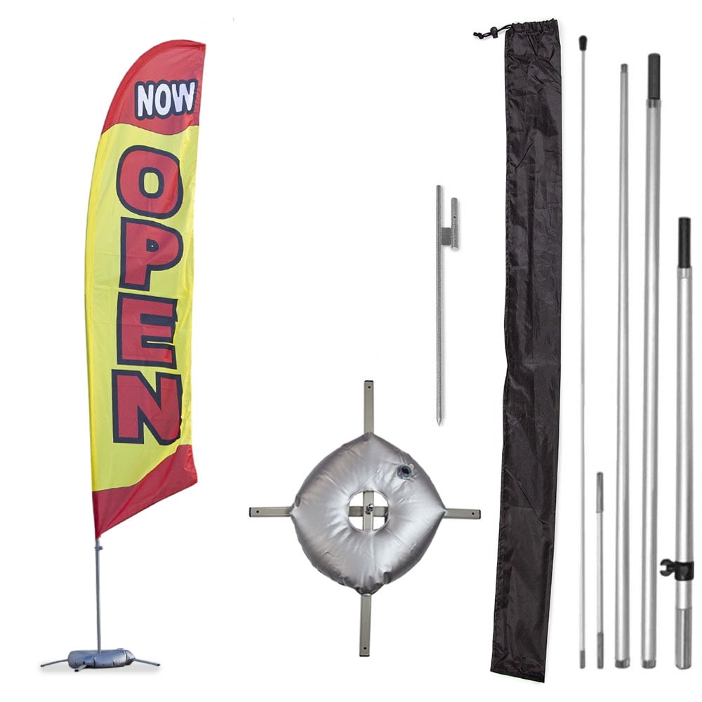 Vispronet Premium Now Open 13ft Flag, Cross Base, Weight Bag, Ground ...