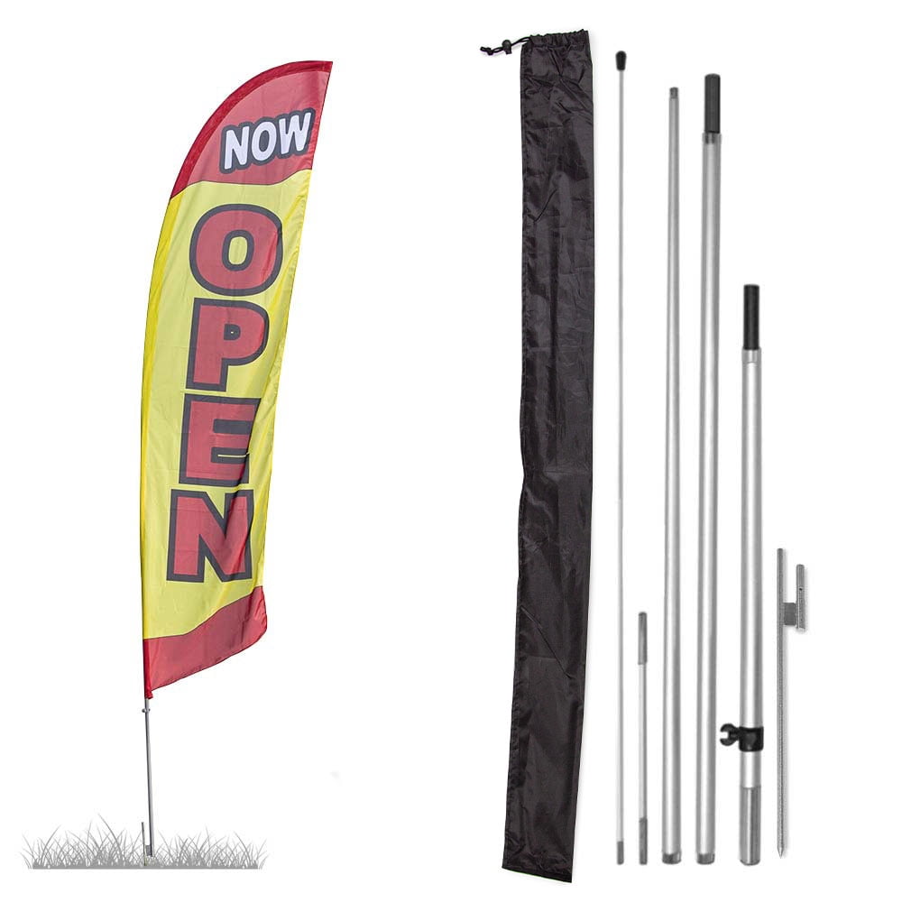 Vispronet Premium Now Open Feather Flag Kit, 13ft Pole Set, Ground ...
