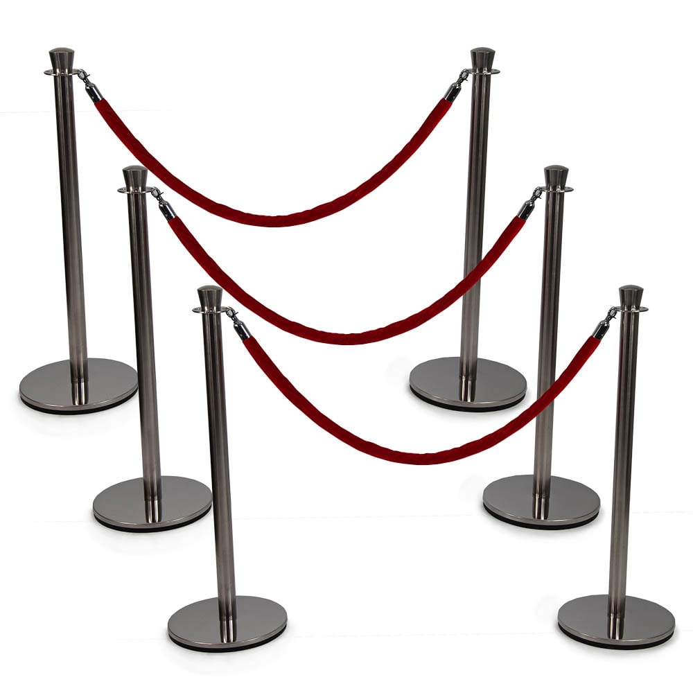Vispronet Premium Rope Barrier, 3 Red Velvet Ropes, 6 Poles - Walmart.com