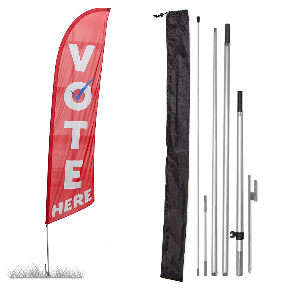 Vispronet Premium Vote Here Feather Flag Kit, 13ft Red Vote Flag with ...