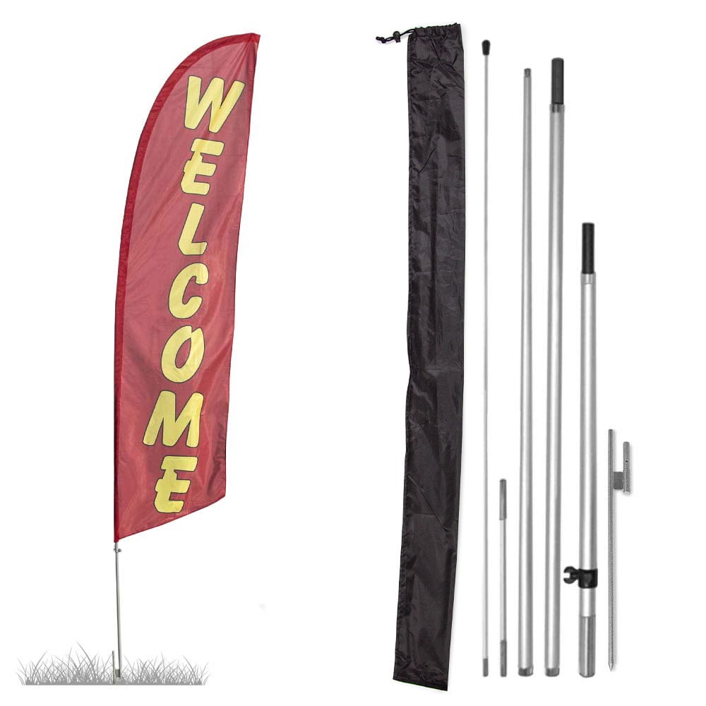 Vispronet Premium Welcome Feather Flag Kit, 13ft Red & Yellow Flag ...