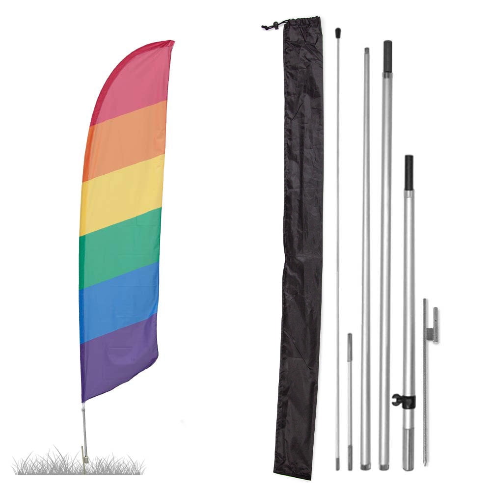 Vispronet Rainbow Feather Flag, 13ft Pride Flag, Pole Set, Ground Spike ...