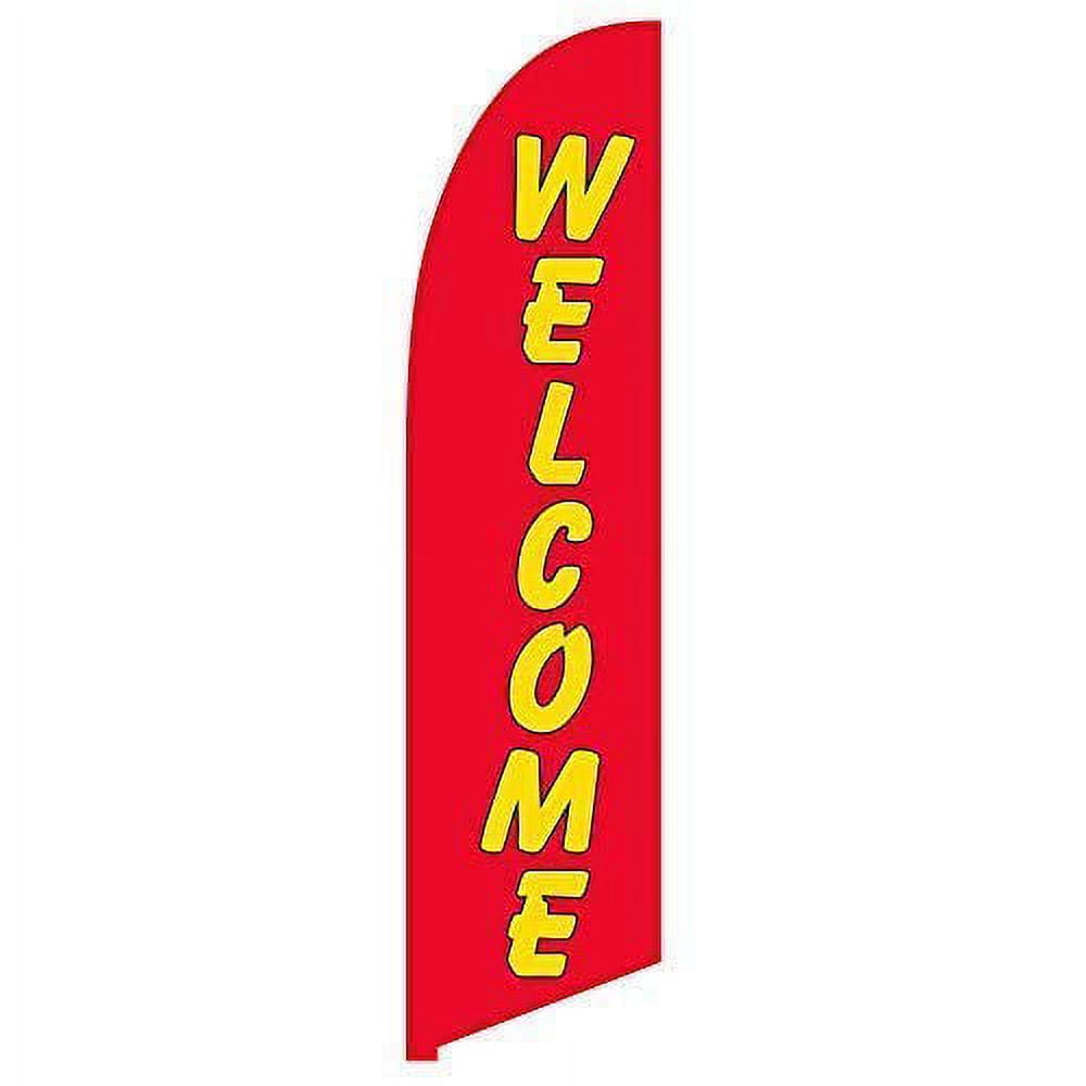 Vispronet Welcome Feather Flag, 2.6ft x 11.2ft Red & Yellow Swooper ...