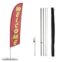 Welcome Rectangle Feather Banner Flag with Pole Kit and Ground Spike ...