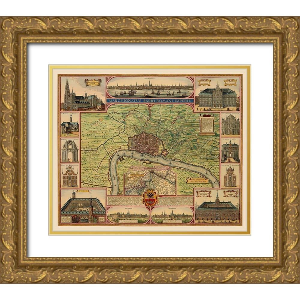 Visscher 17x15 Gold Ornate Wood Framed with Double Matting Museum Art ...