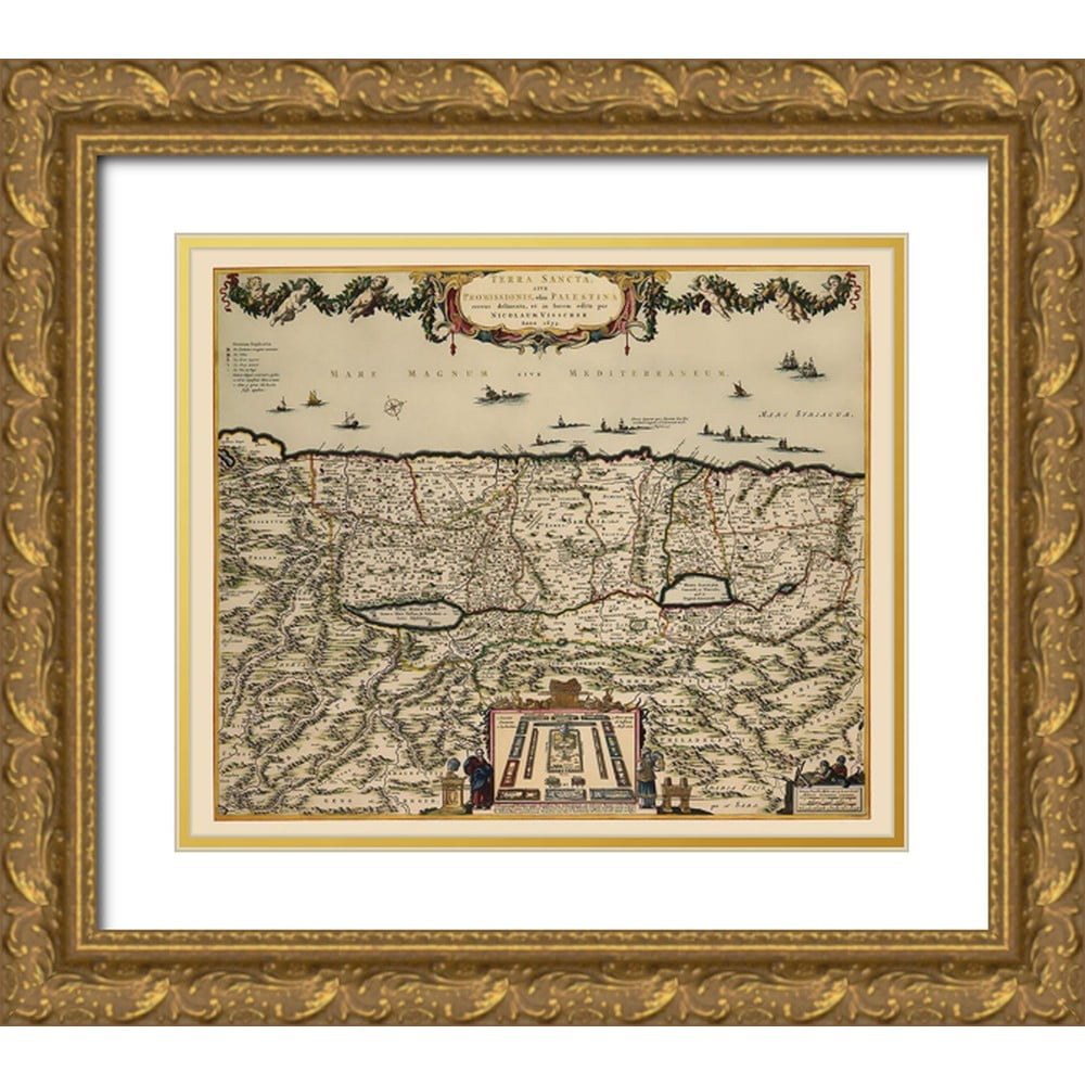 Visscher 17x15 Gold Ornate Wood Framed with Double Matting Museum Art Print Titled - Holy Land ...