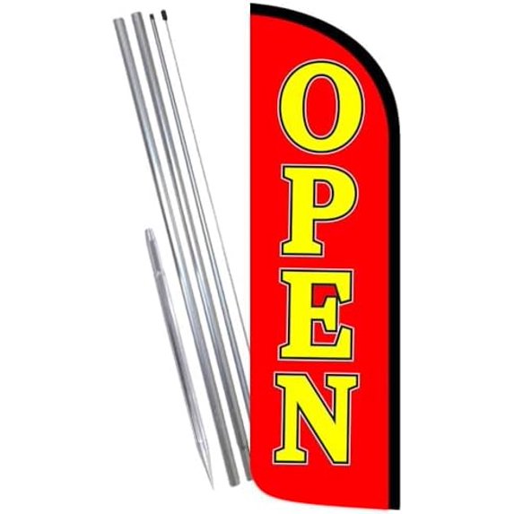 Vista Flags OPEN (Red) Premium Windless Feather Banner Flag Kit (Flag ...