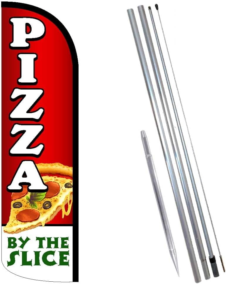 Vista Flags Pizza By The Slice Windless Feather Flag Kit (Flag, Pole ...