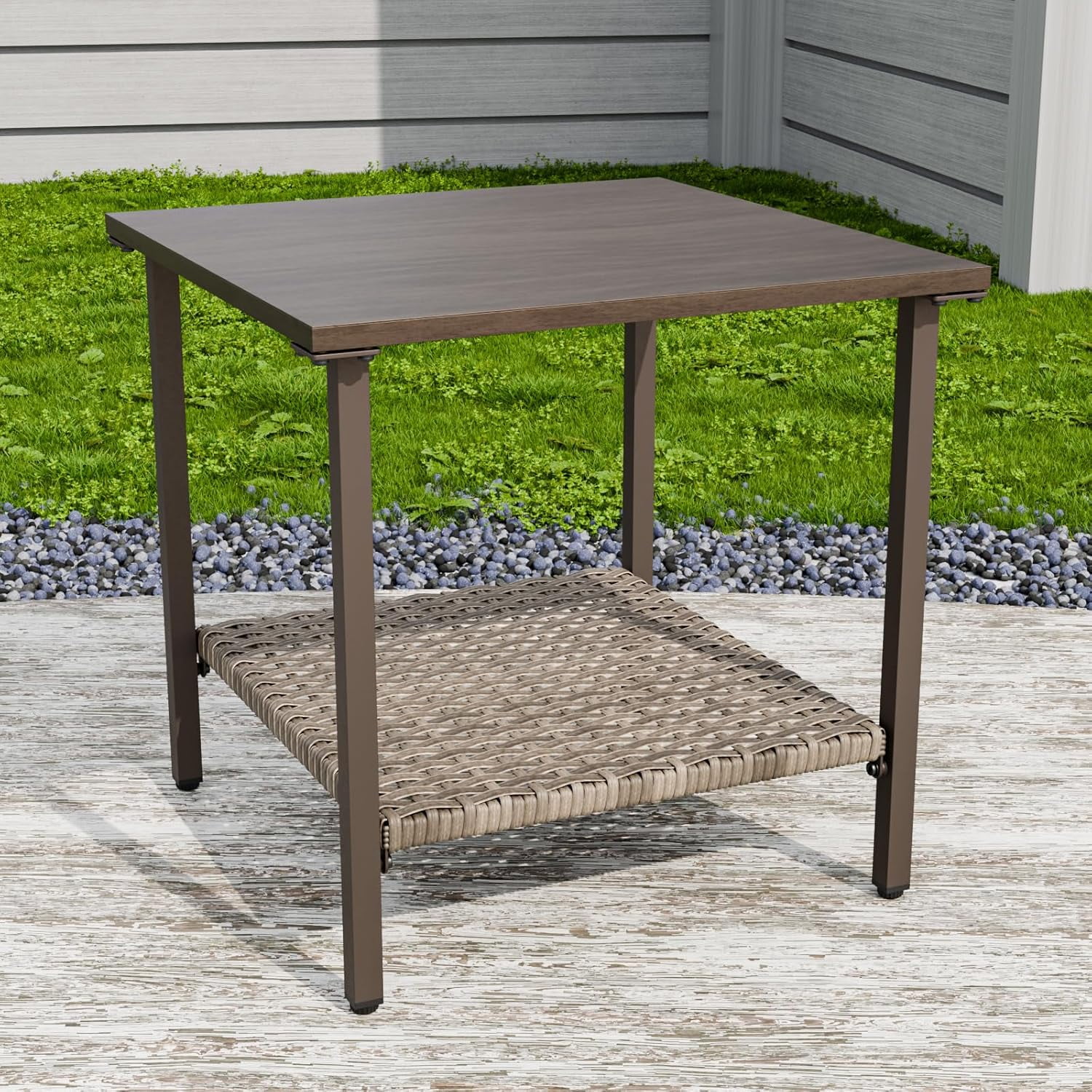 Vista Oasis Outdoor Steel Patio Table, Patio Side Table with Lower ...