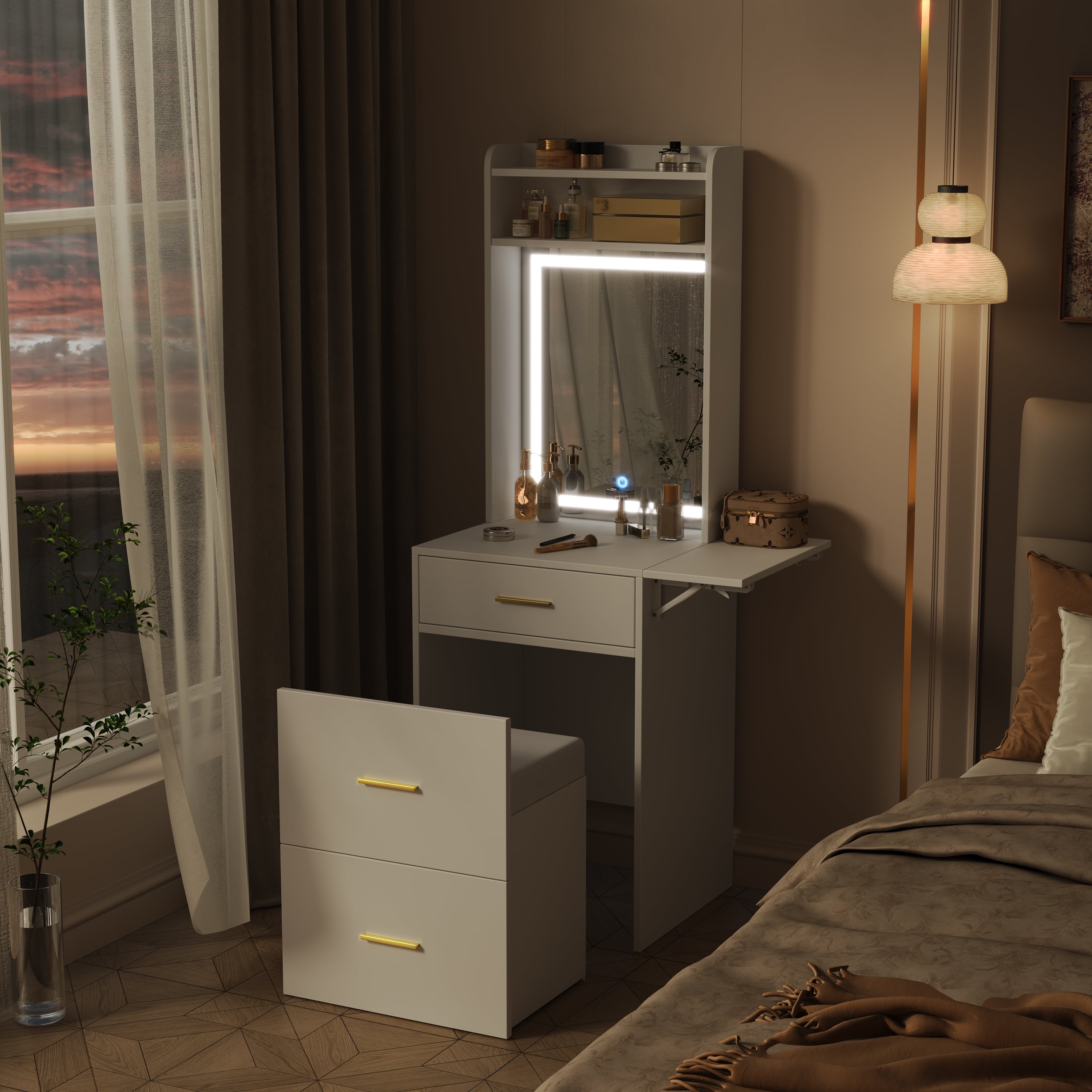 VistaLiving Dressing table with mirror and light, charging station and ...