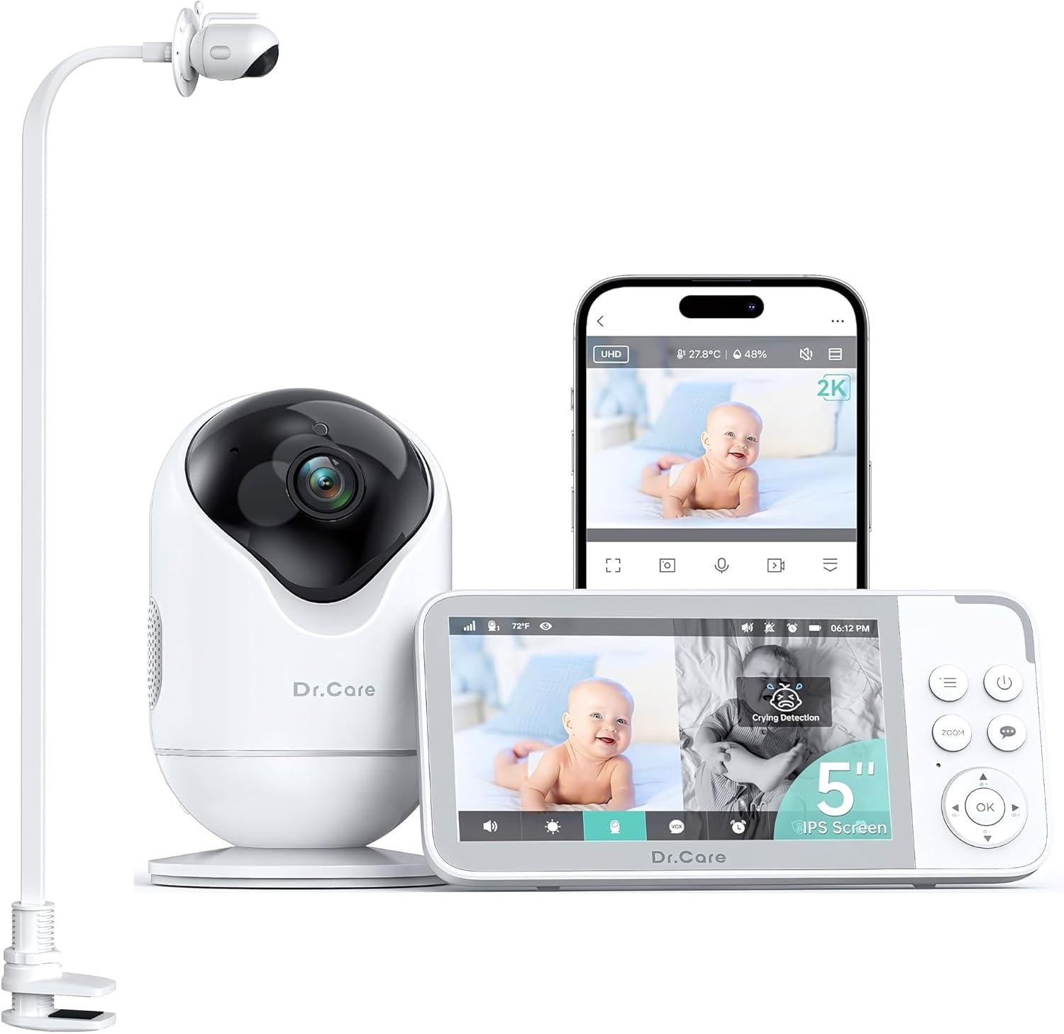 VistaView 5” Smart WiFi Baby Monitor with Clip Mount - 2K HD Camera ...