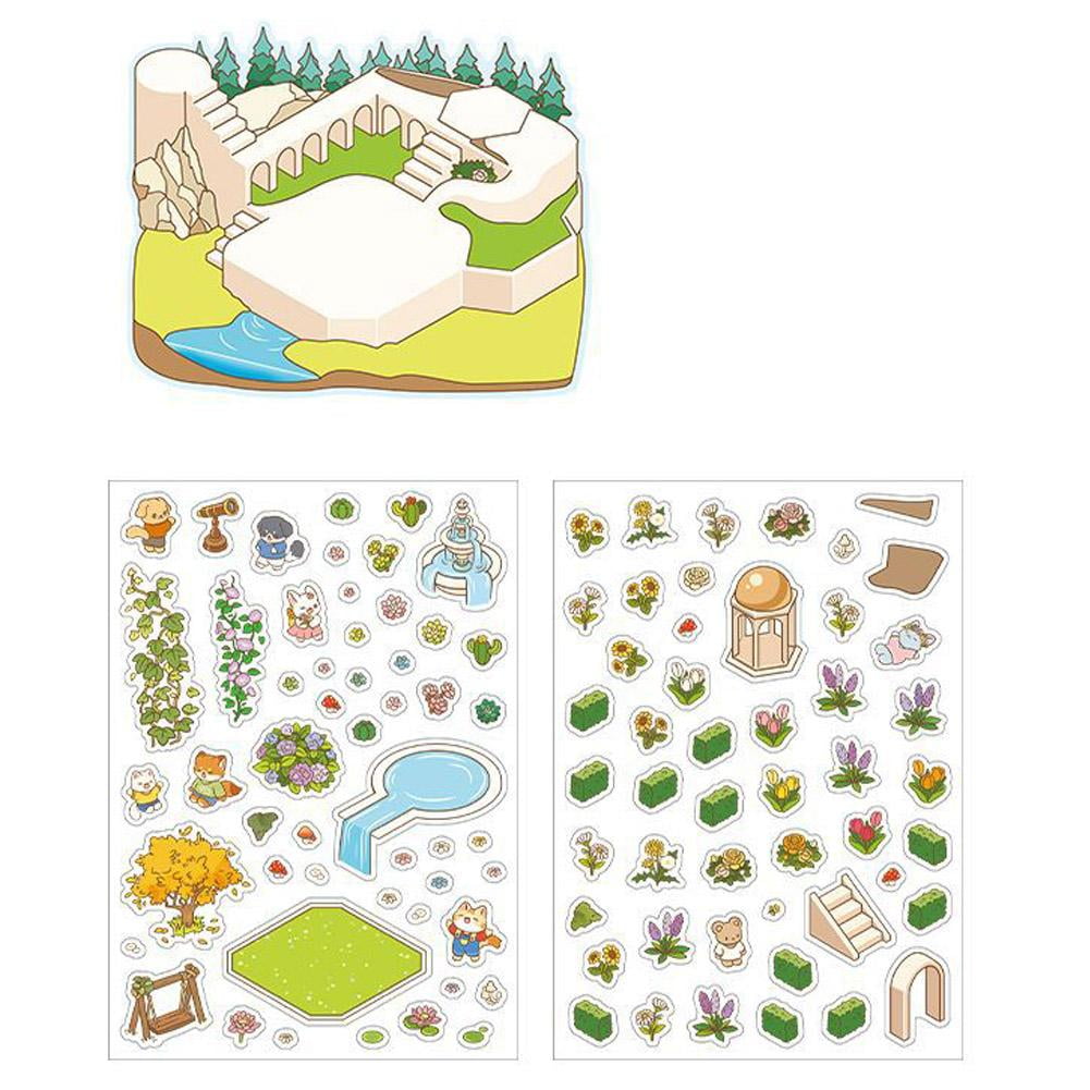 Visual 3D House Stickers DIY Miniature Landscaping Collage Paper ь N0X8 ...