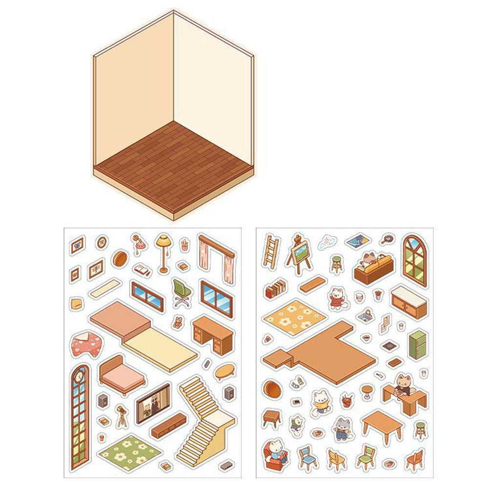 Visual 3D House Stickers DIY Miniature Landscaping Hut Collage Paper ...