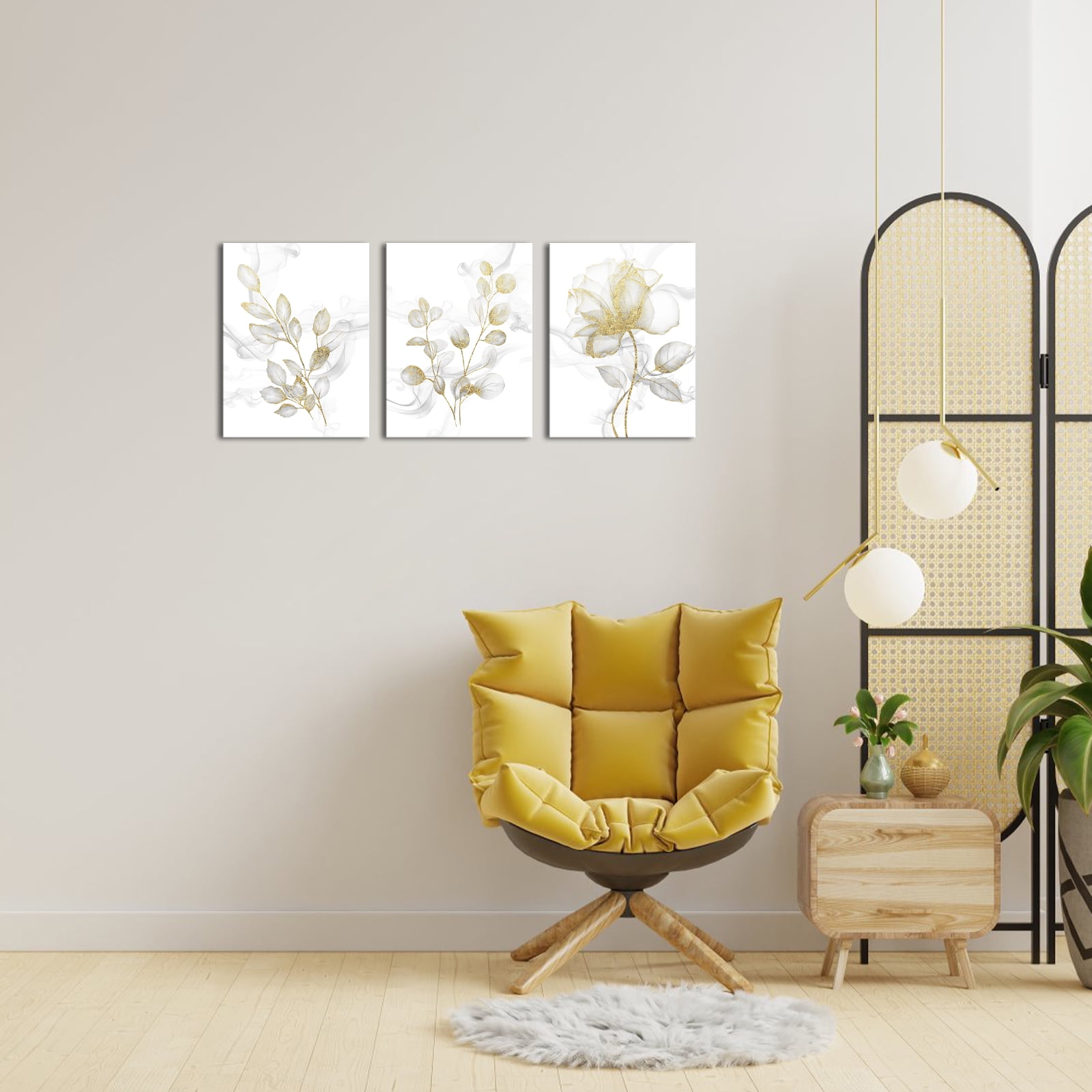 Visual Art Decor 3 PCS 12x16 Inch Gold Framed Floral Flower Print ...