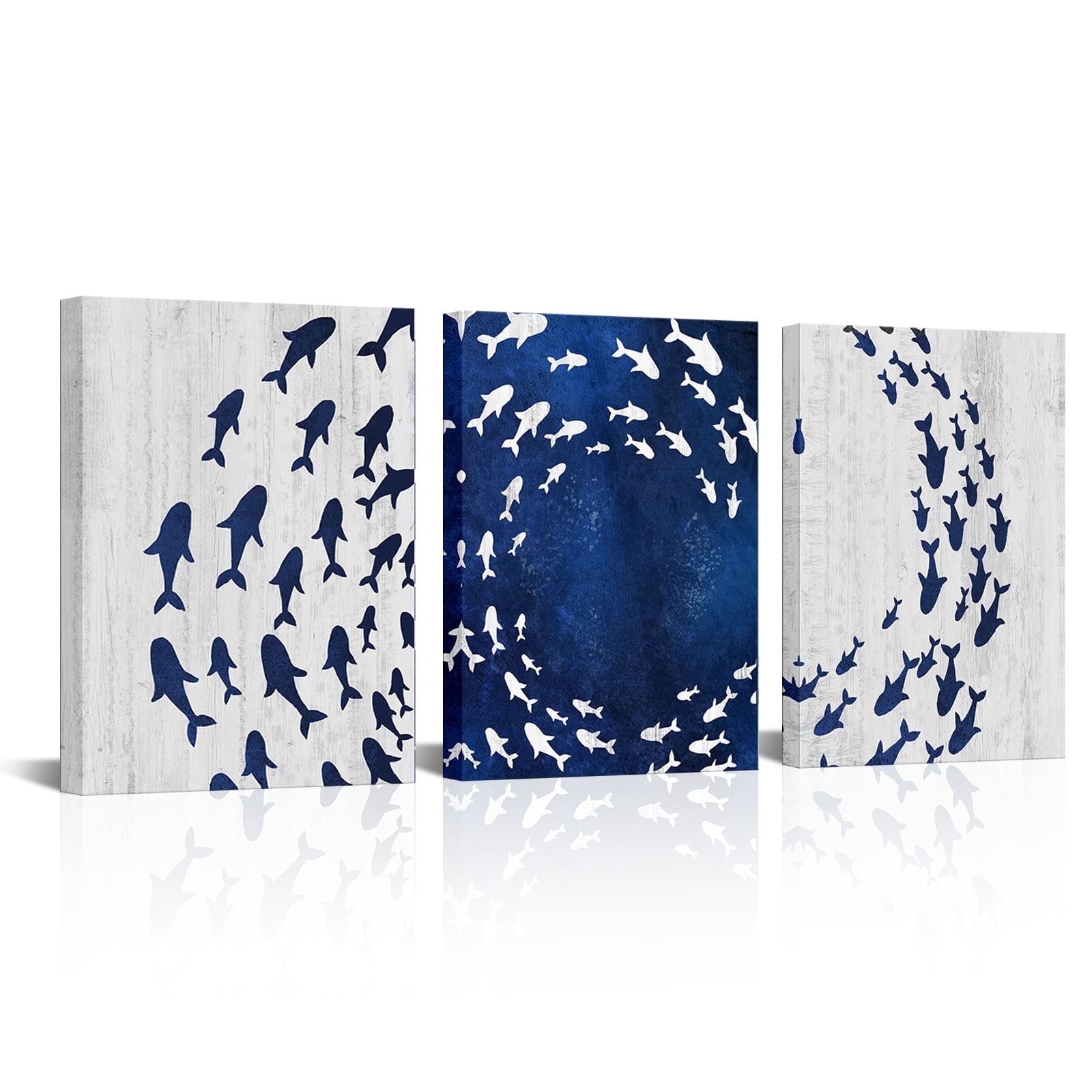 Visual Art Decor 3-Piece 12.4" x 2.17" Framed Painting Sea Art Wall ...