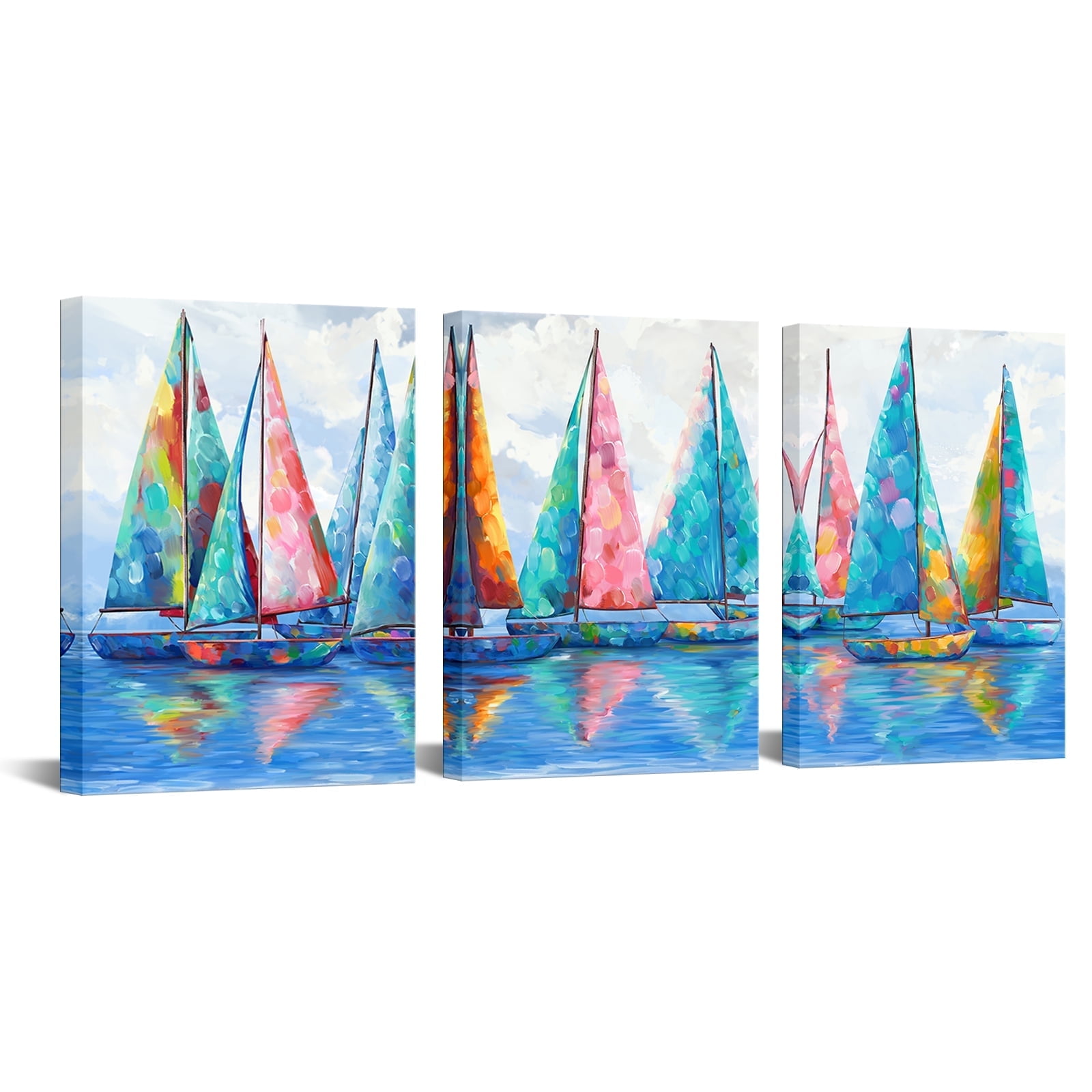 Visual Art Decor, 3 Piece 12x16 inch Framed Ocean Landscape Sailboat ...