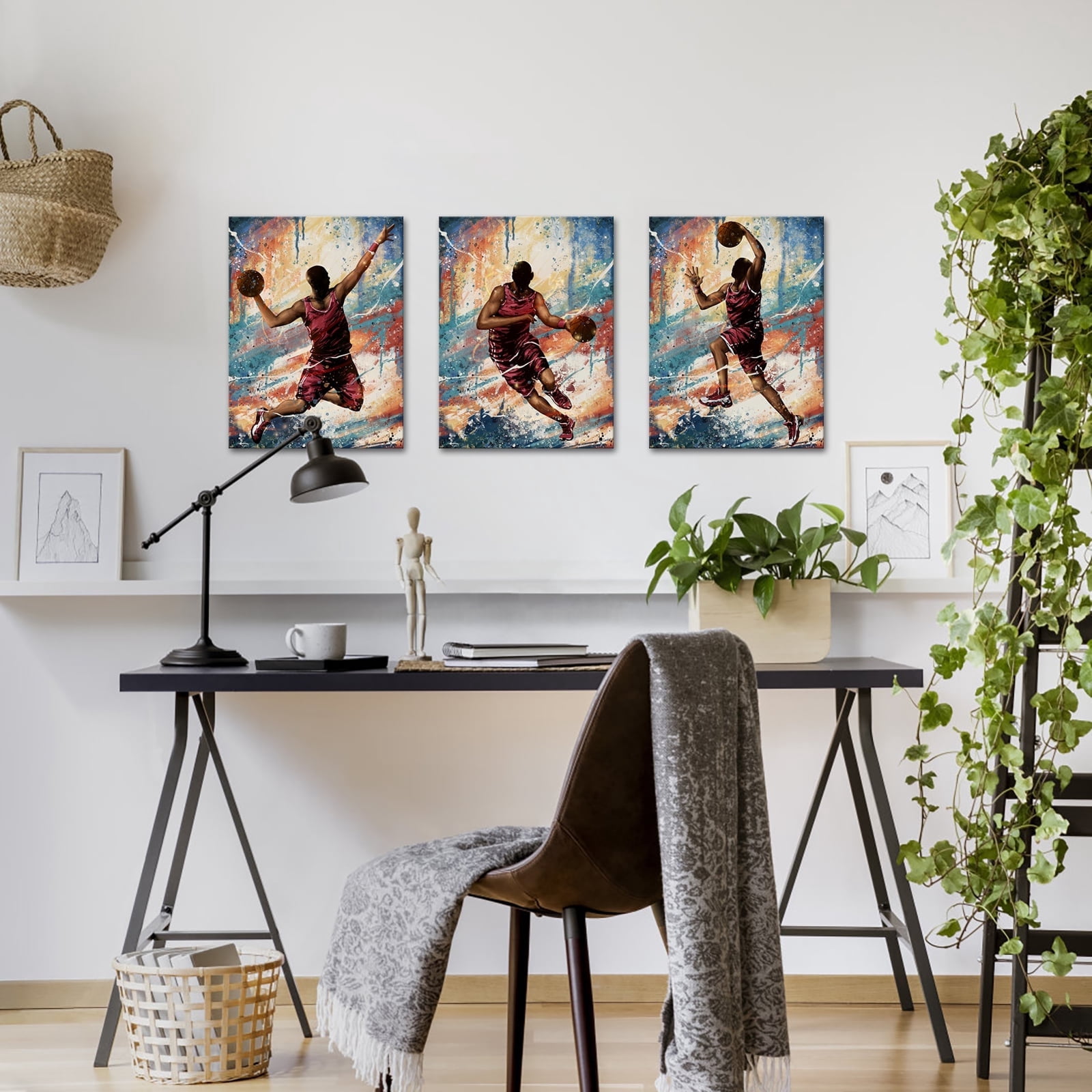 Visual Art Decor 3-Piece 12x16 Basketball Framed Painting Canvas Art ...