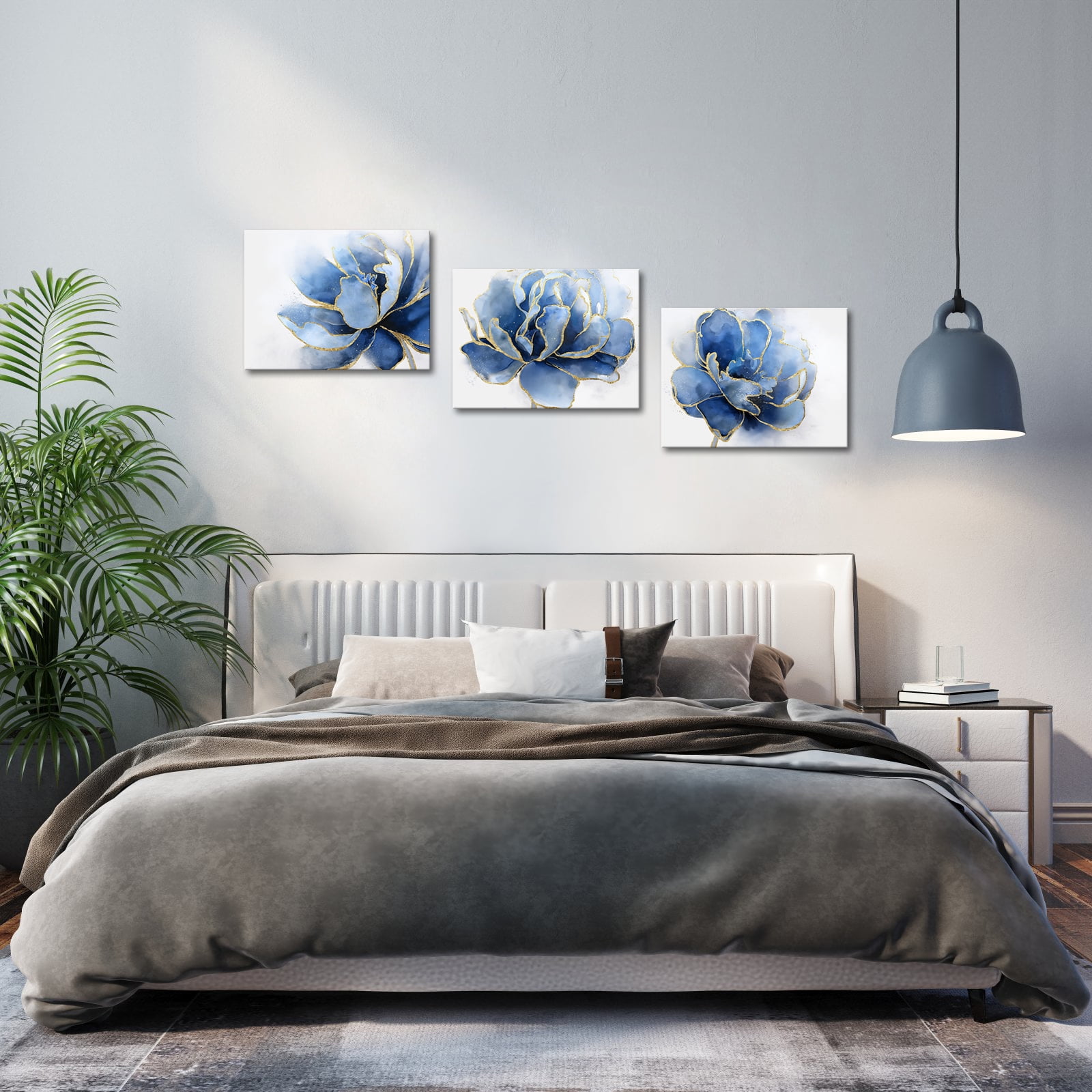 Visual Art Decor 3 Piece Lotus Flower Canvas Wall Art for Living Room ...