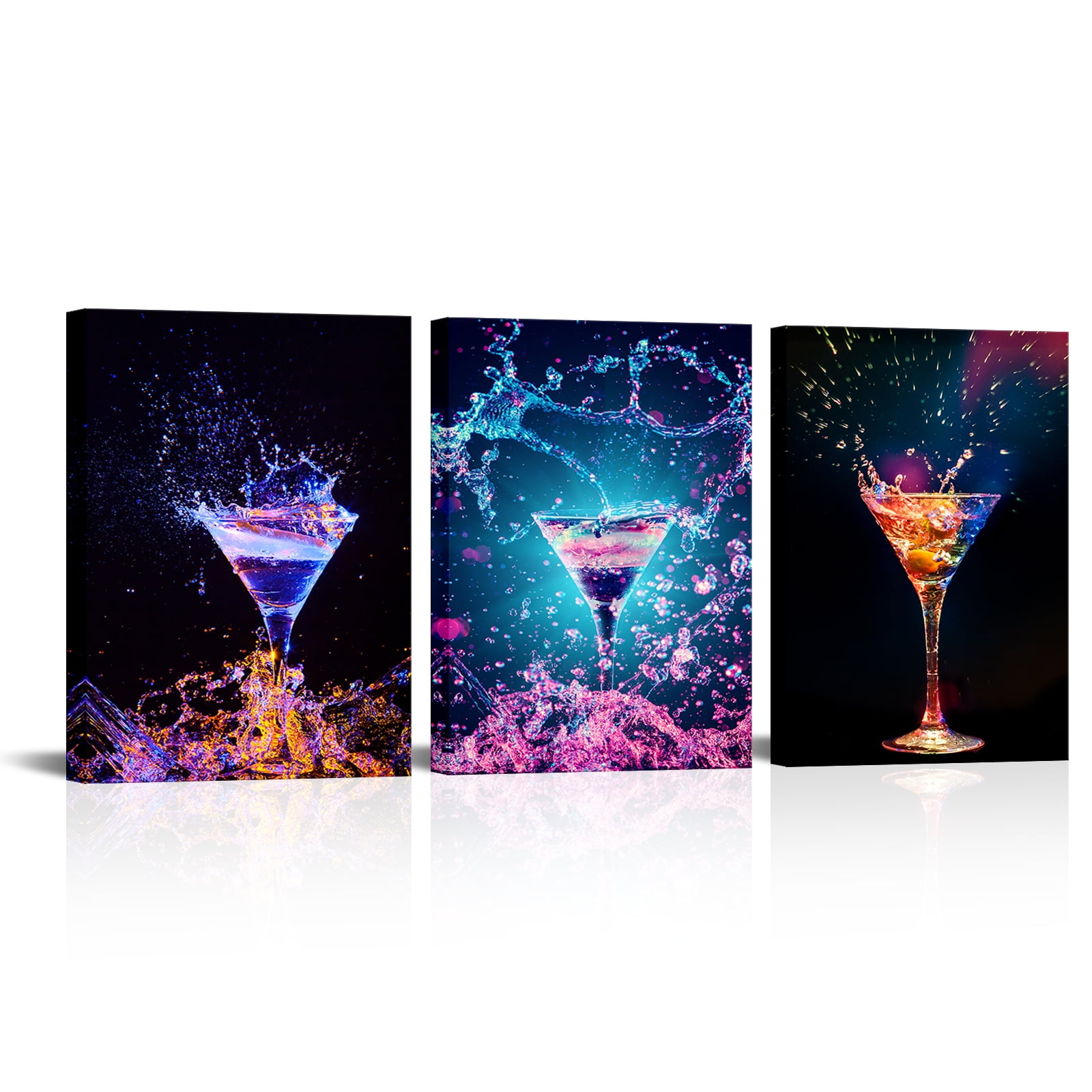 Visual Art Decor Colorful Sparkling Wine Canvas Painting, 3 Piece Wall ...
