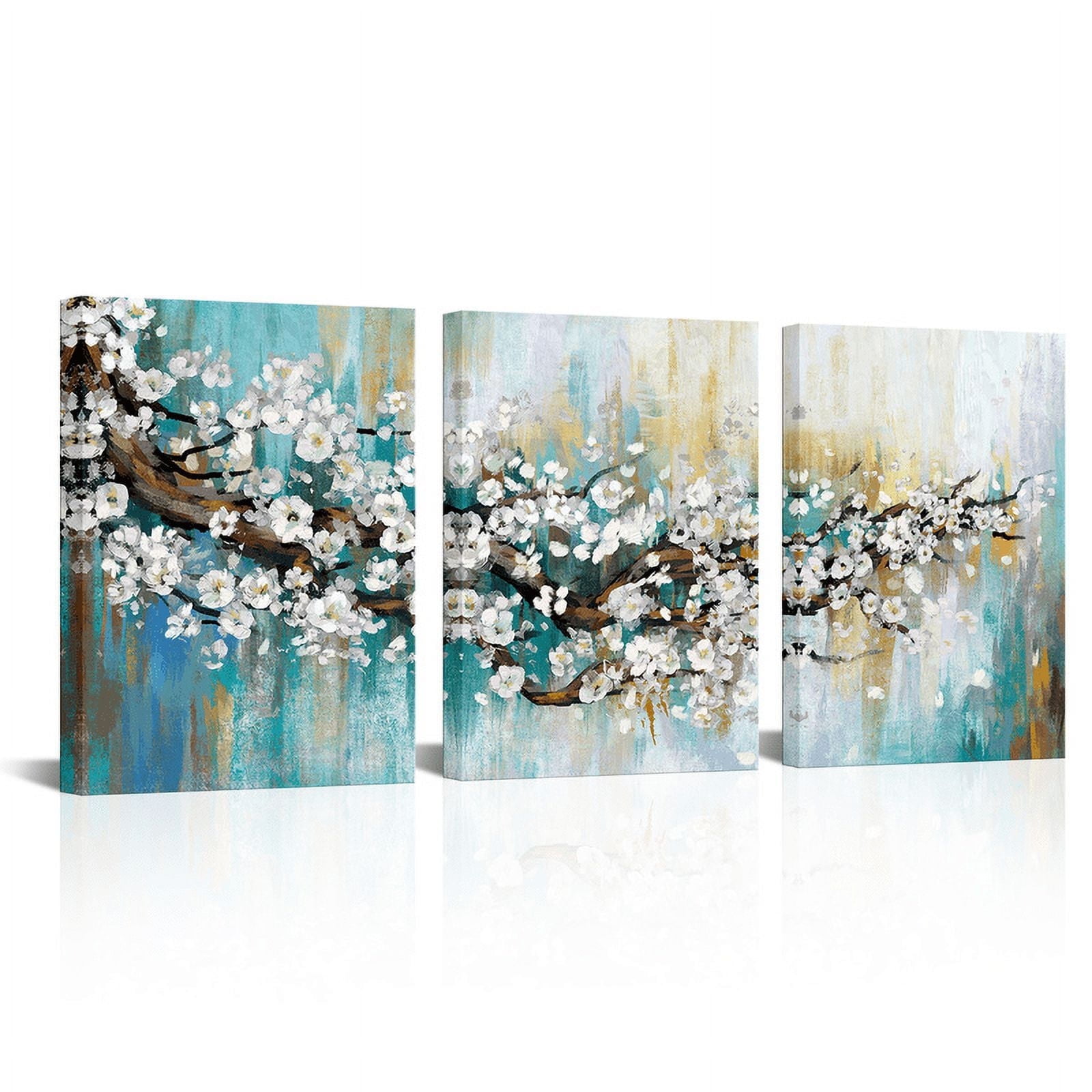 Visual Art Decor 3 Piece 12x16 Framed Wall Art Set - Plum Flower Canvas ...