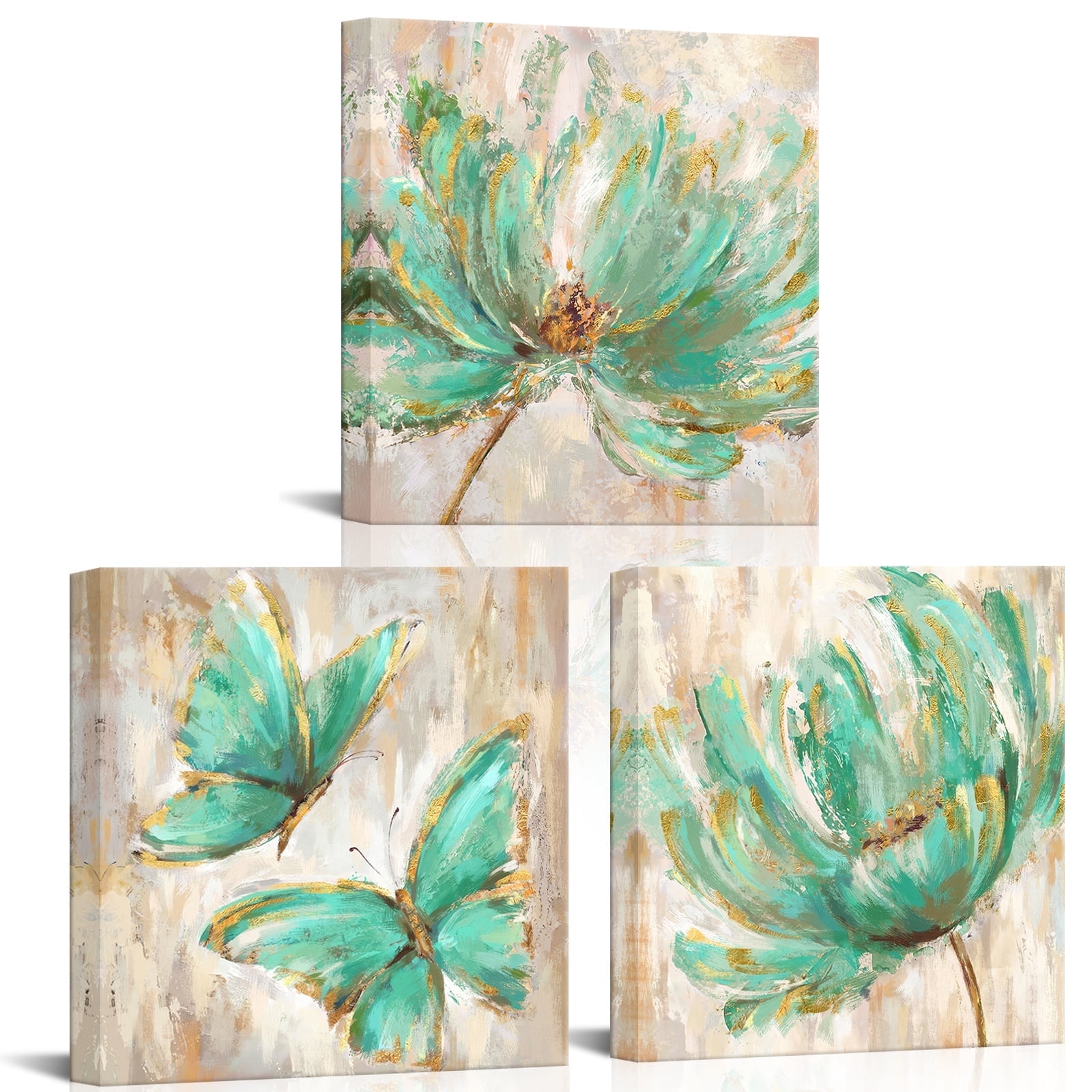 Visual Art Decor Abstract Flower Painting Framed Canvas 12" x 12" Painting Canvas Art Prints Set ...
