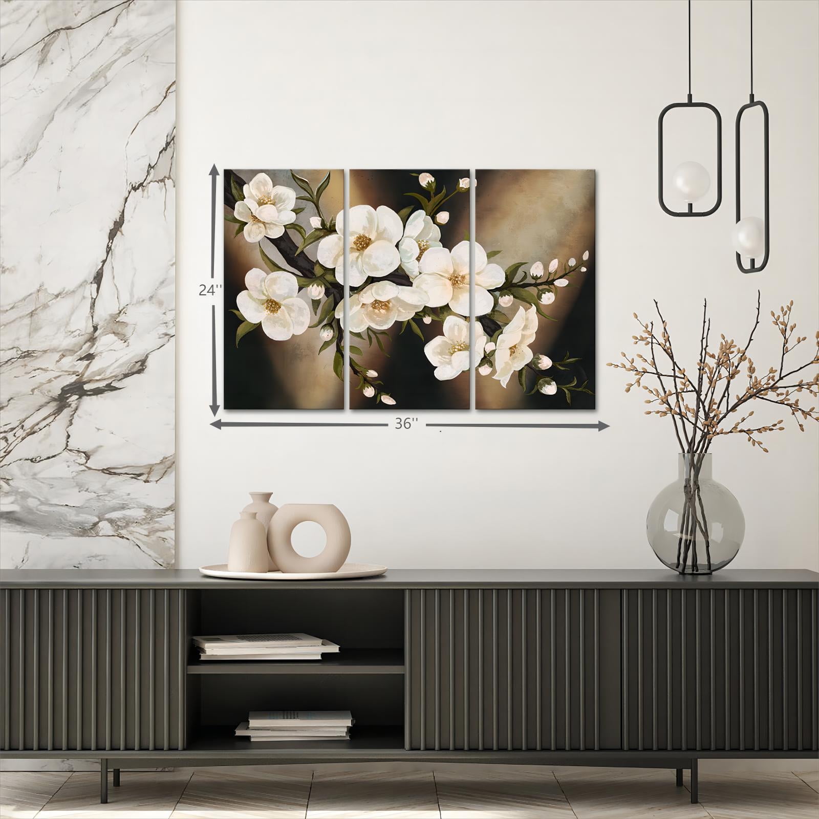 Visual Art Decor Cherry Blossom Floral Leaf 3pc 12x24 inch Wall Art ...