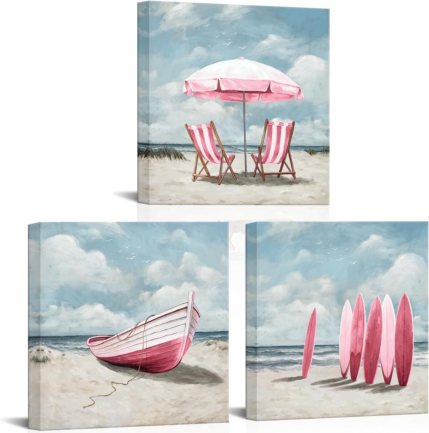 Visual Art Decor Coastal Wall Art Beach Landscape Painting Pink ...