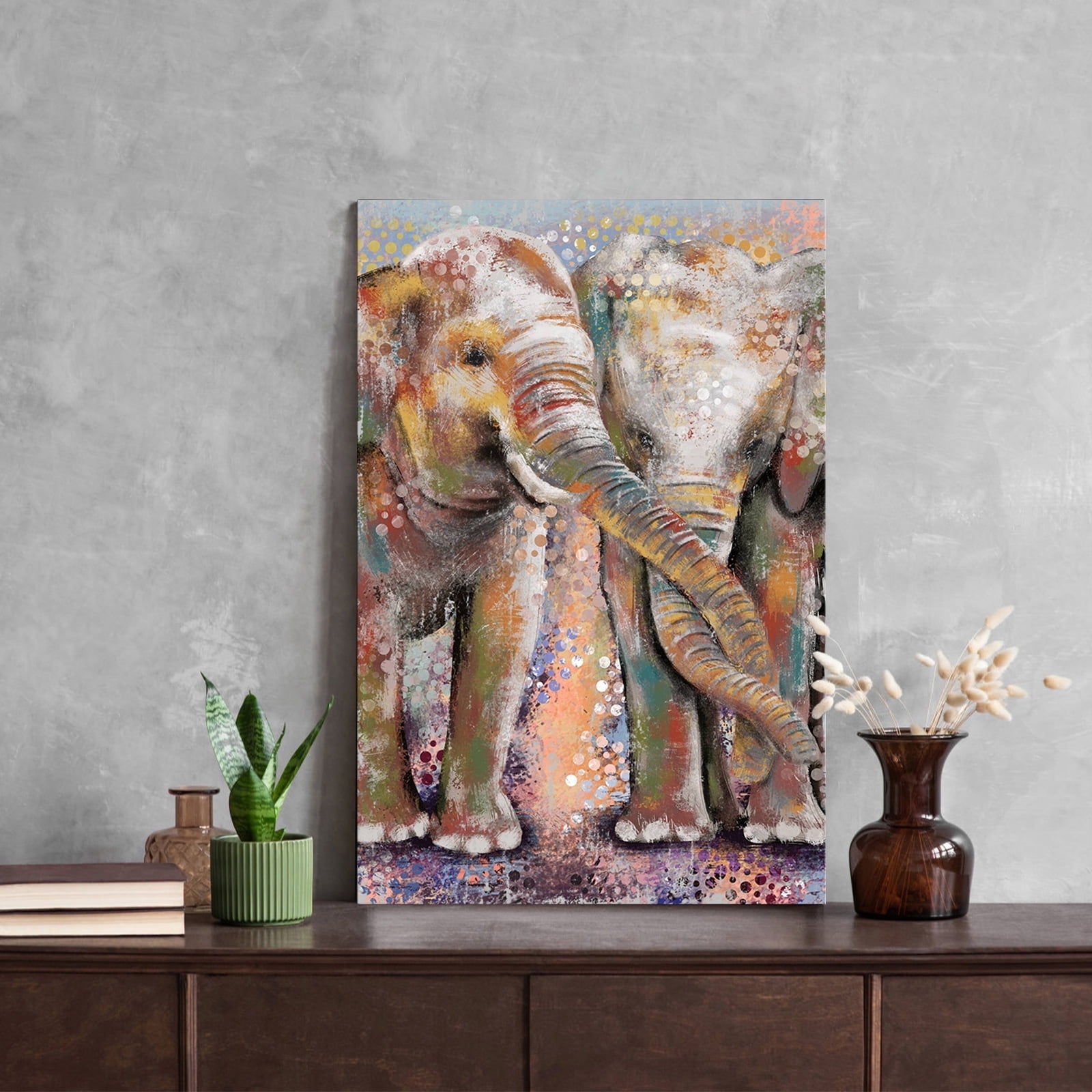 Visual Art Decor Elephant Painting Canvas Wall Art 16" x 24" Framed ...