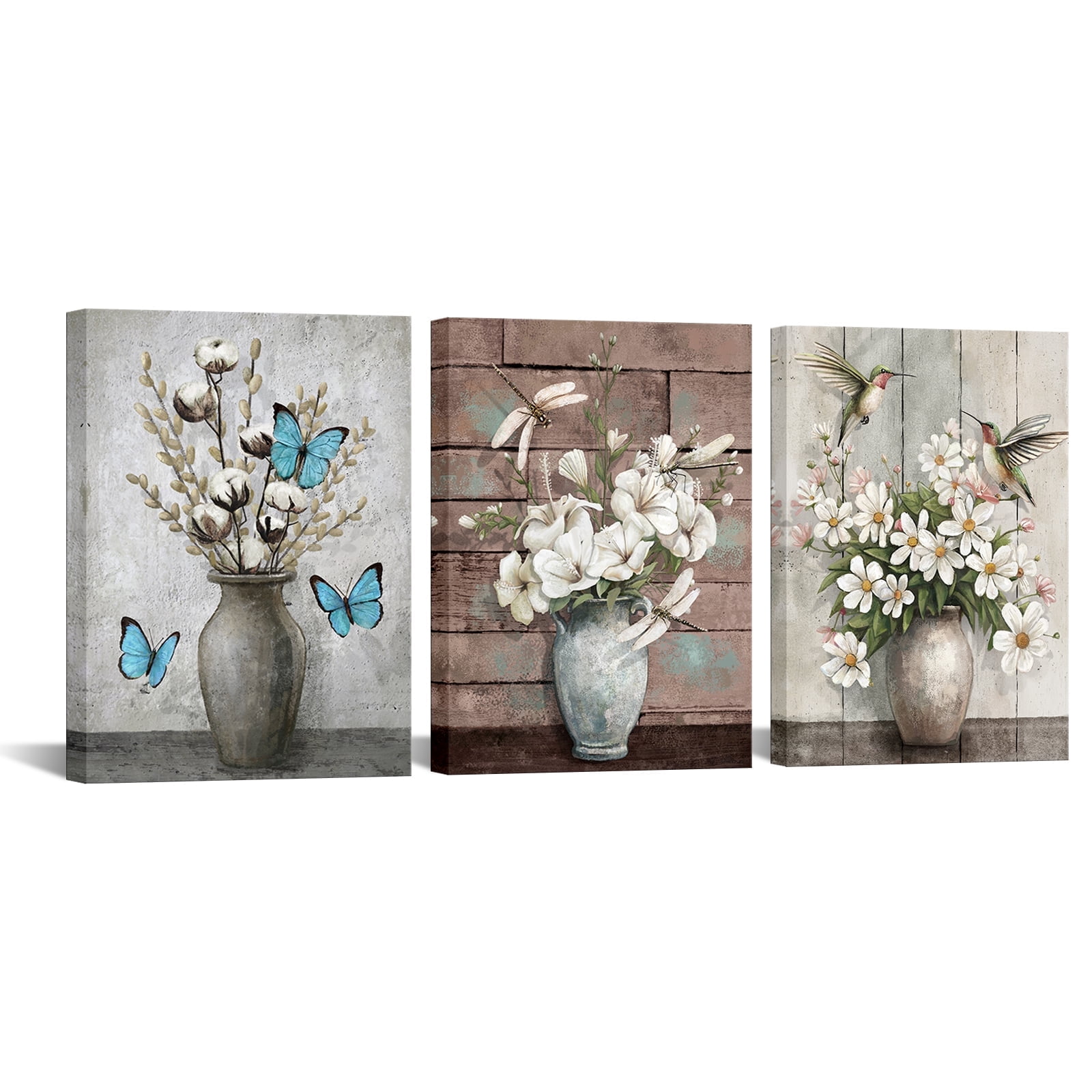 Visual Art Decor Flowers Birds Floral Wall Decor Dragonfly Butterfly PictureCanvas Wall Art 12 ...
