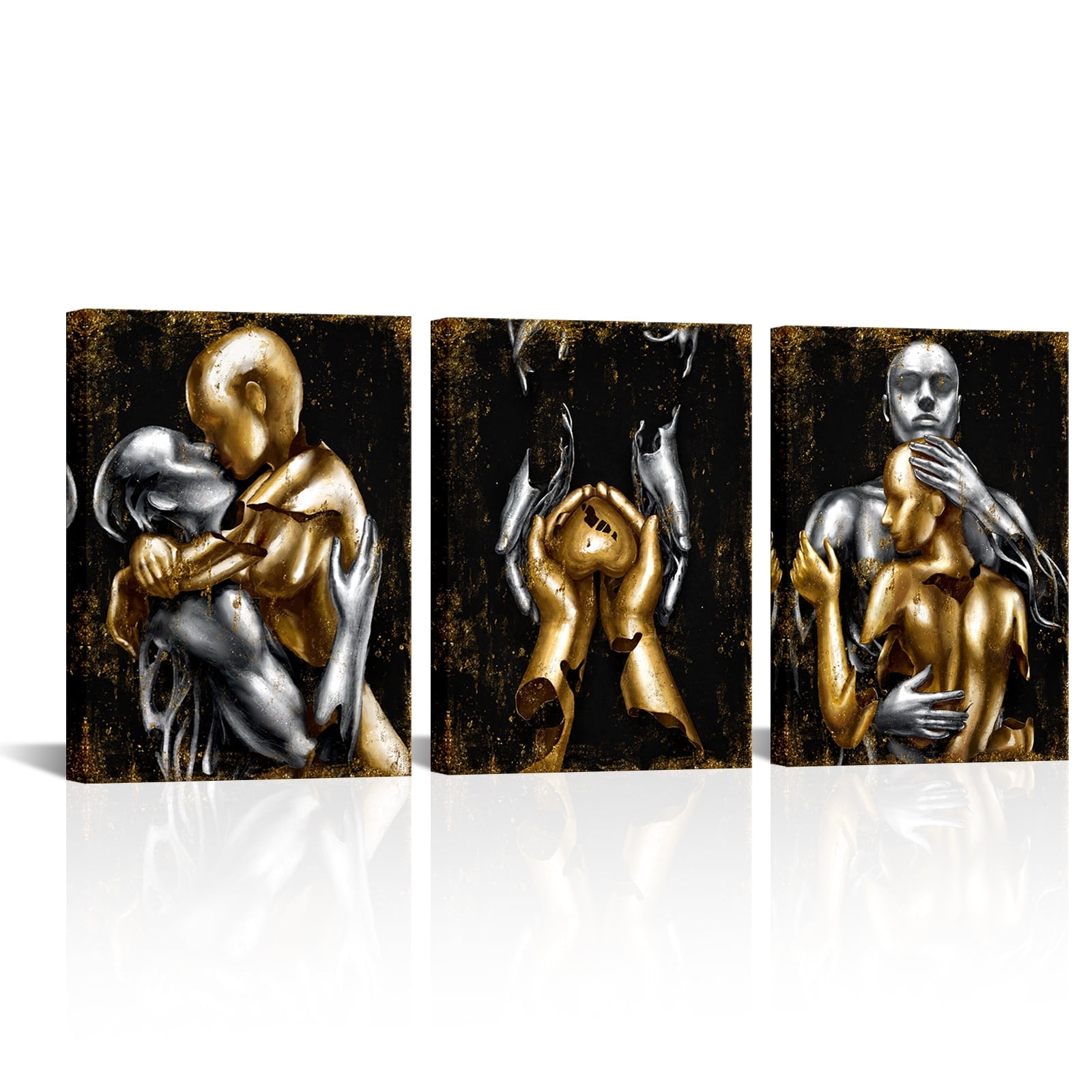 Visual Art Decor Framed Canvas Wall Art Lover Sculpture Metal Figure ...