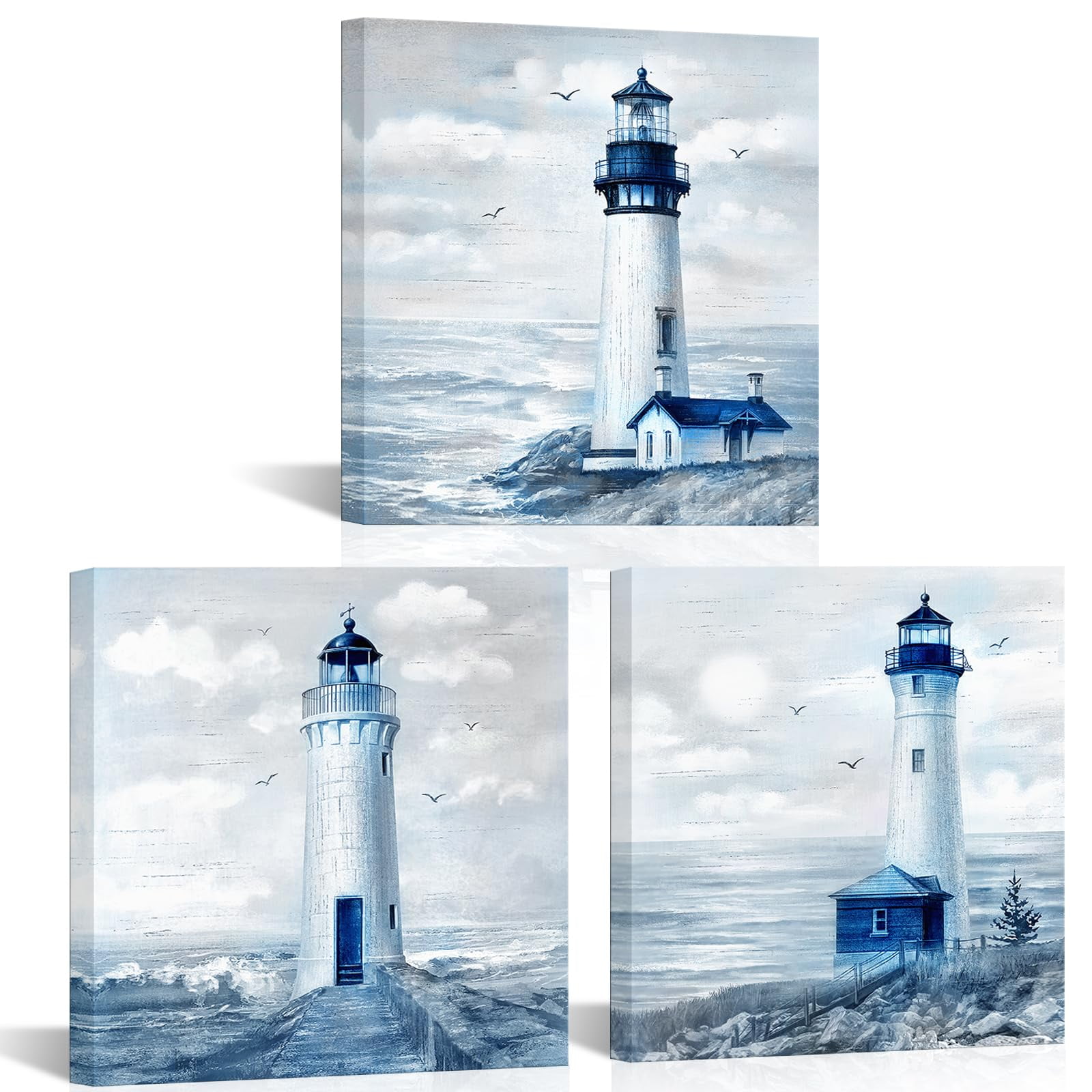 Visual Art Decor Lighthouse Decor Ocean Nautical Painting Blue Bathroom ...