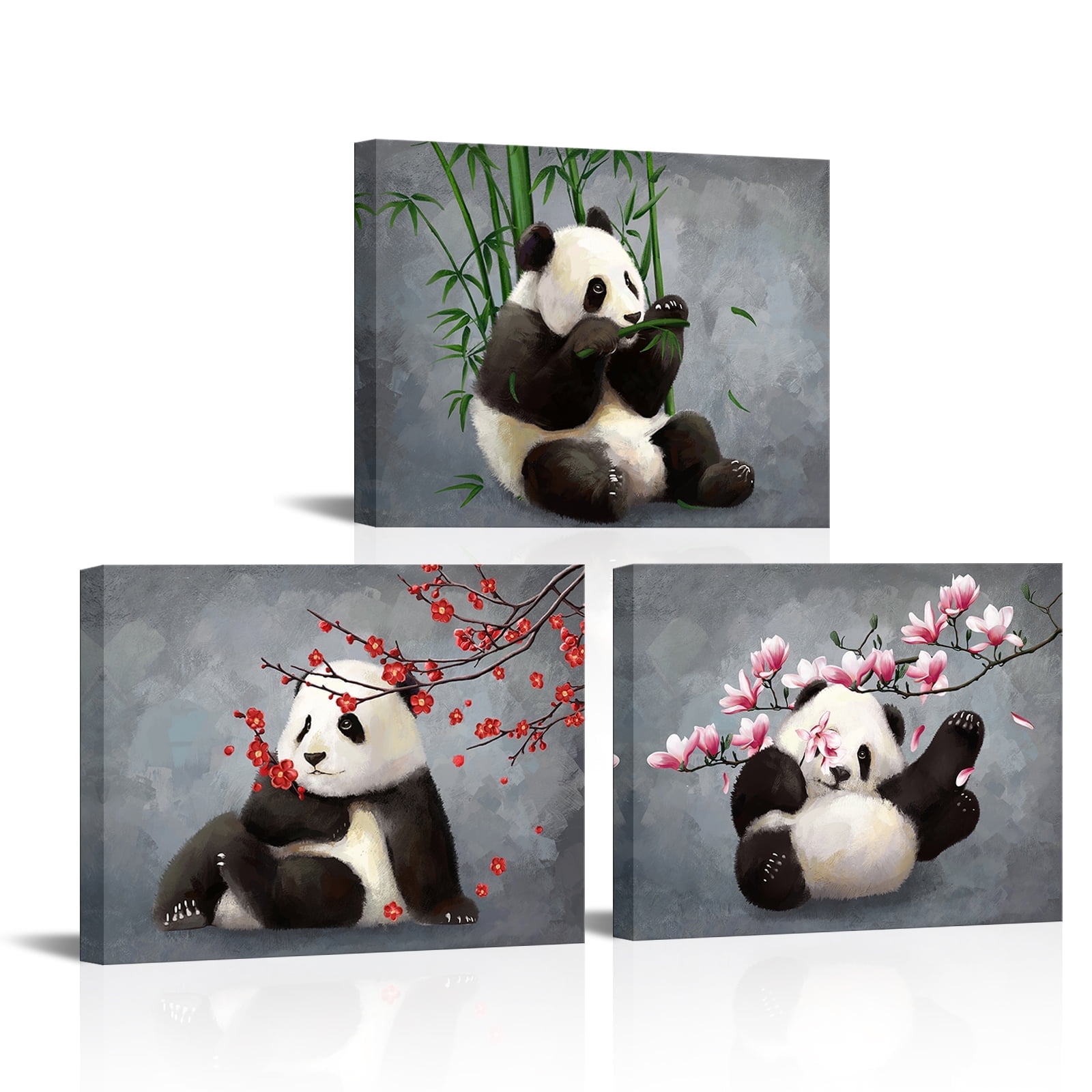 Visual Art Decor 3-Piece Panda Wall Art, 12"x16" Framed Animal Prints ...