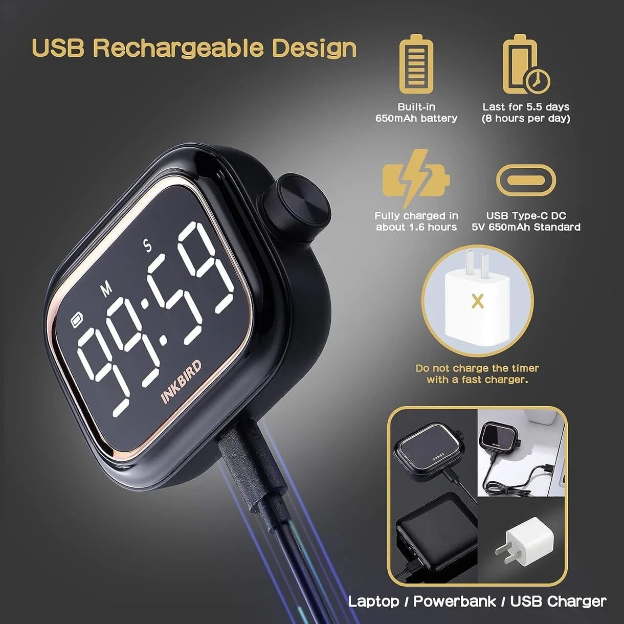 Visual Magnetic Timer with LED Backlit Display with Rechargeable ...