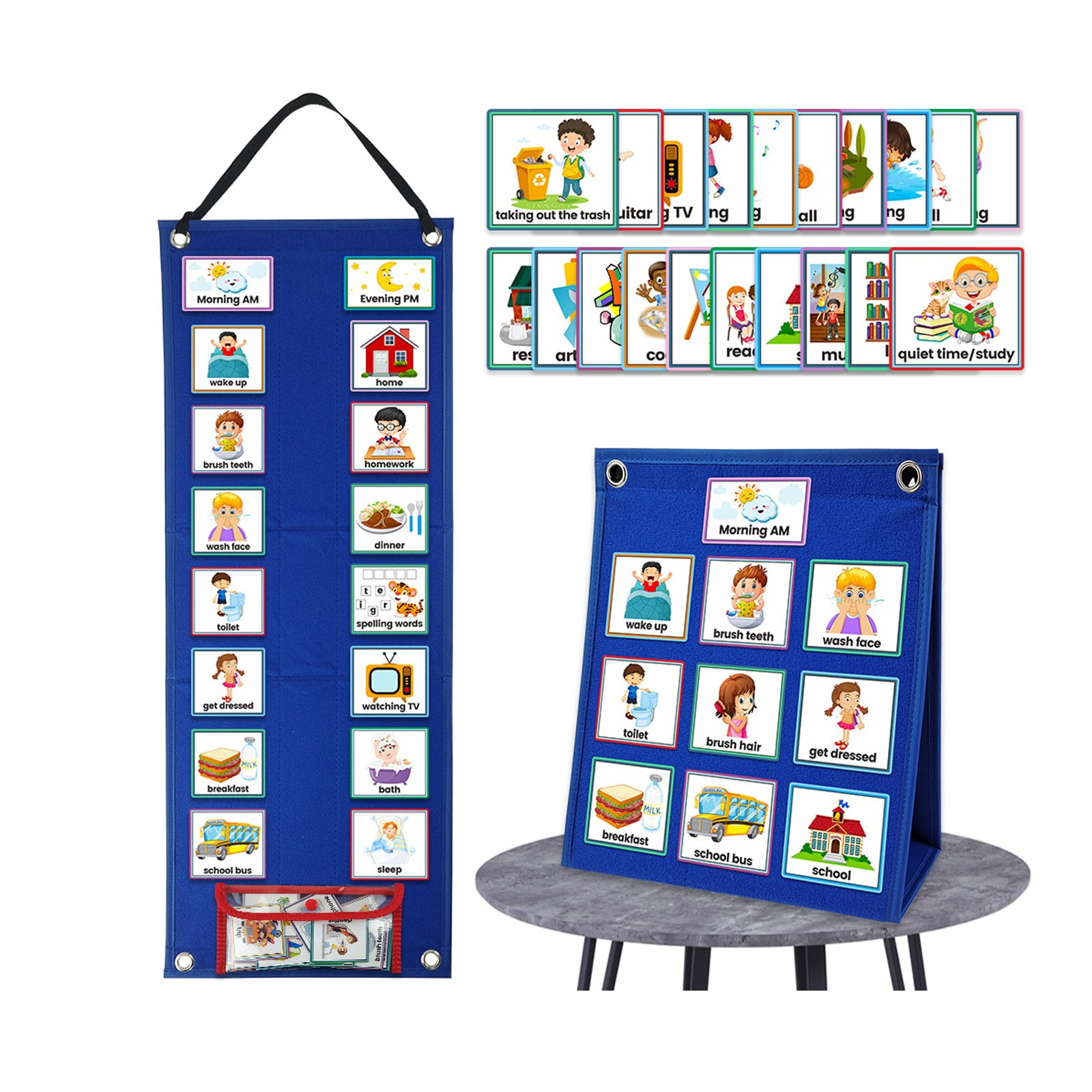 Visual Schedule Calendar With Removable English Picture Cards & Hanging ...