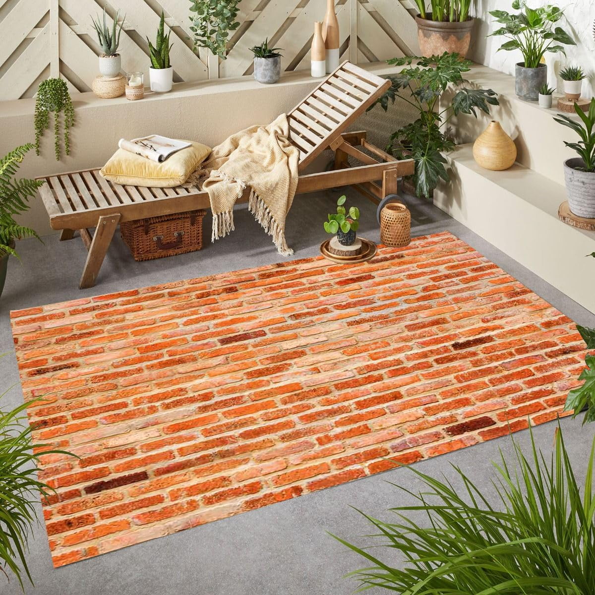 Visual Stone Pattern Outdoor Rug for Balcony Patio Deck Porch Backyard ...