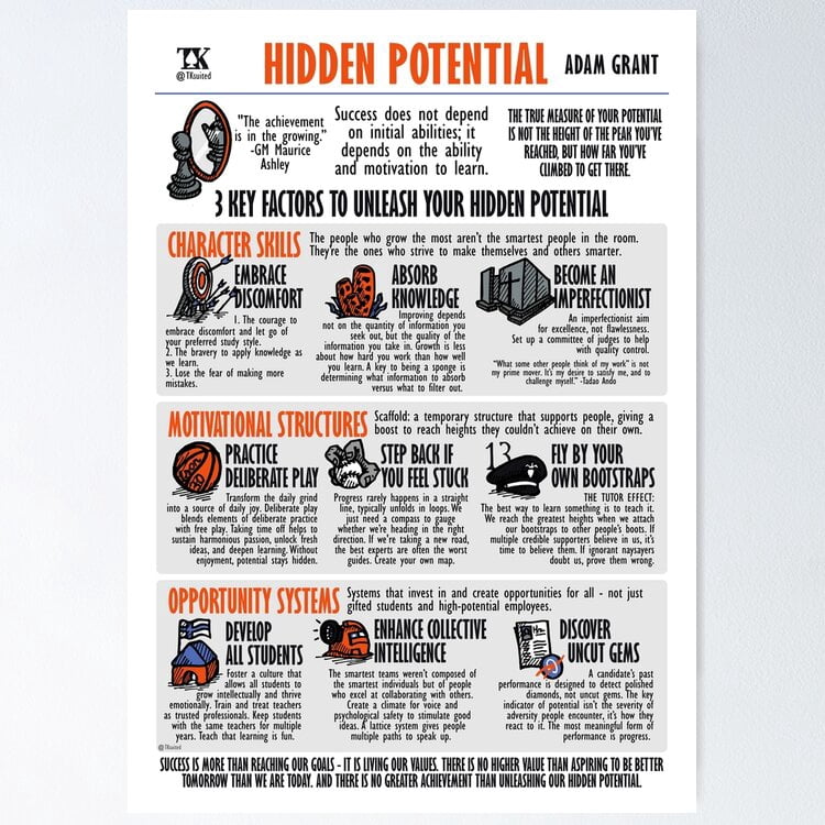 Visual Summary Hidden Potential (Adam Grant) Poster- Unframed Poster ...