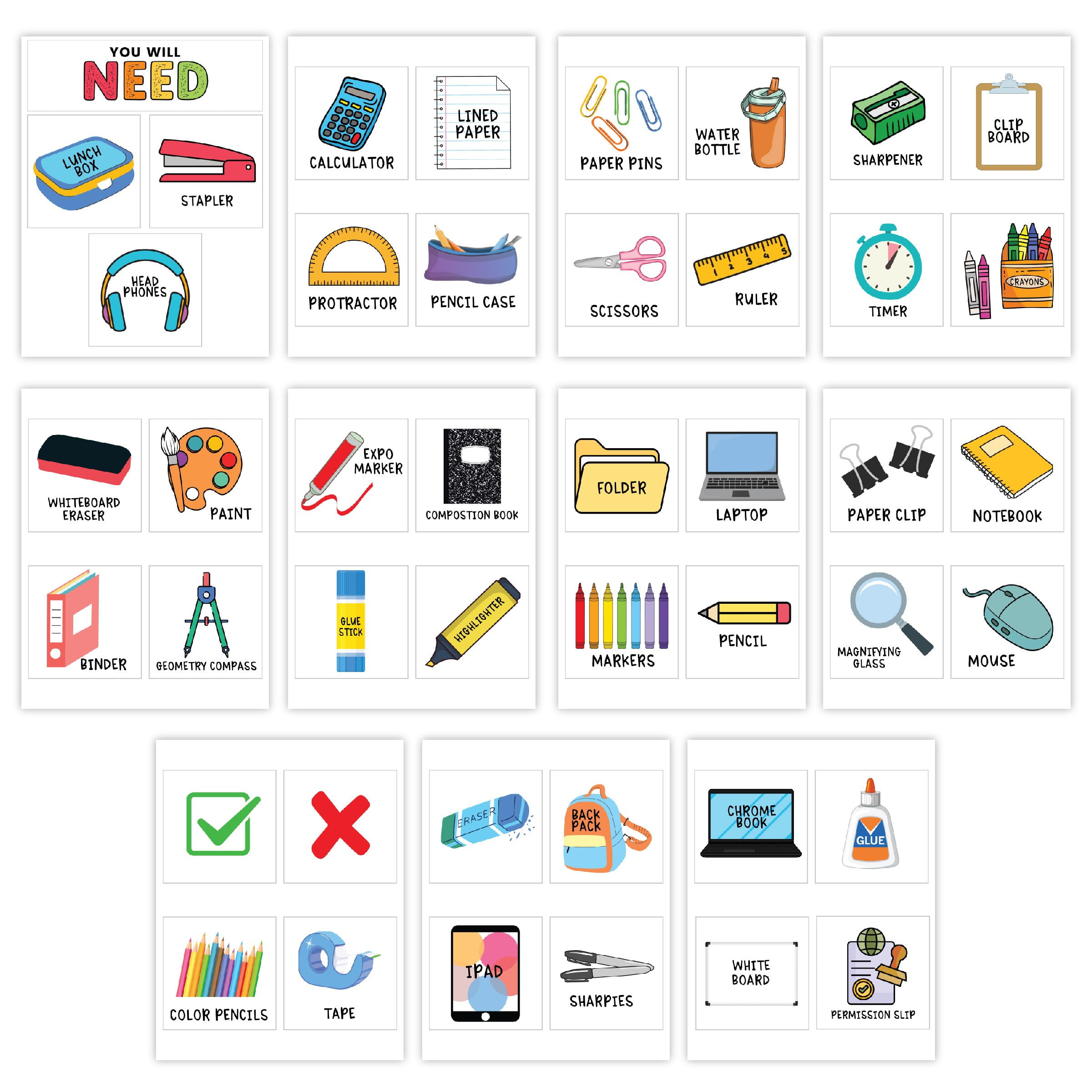 Visual Supply Cards Sign Classroom Supply List Poster Student ...