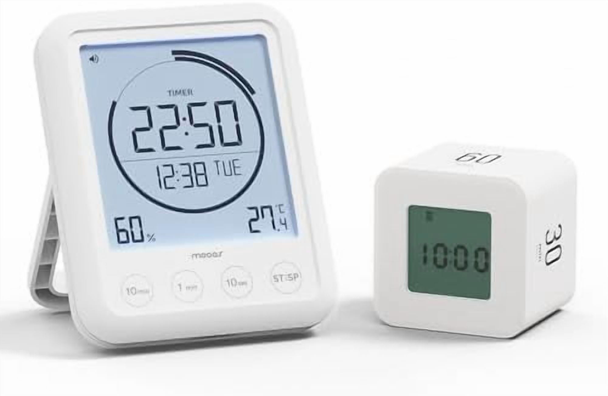 Visual Timer Clock + Multi Cube Timer (White) - Waterproof Digital Shower Clock, Large Backlit ...