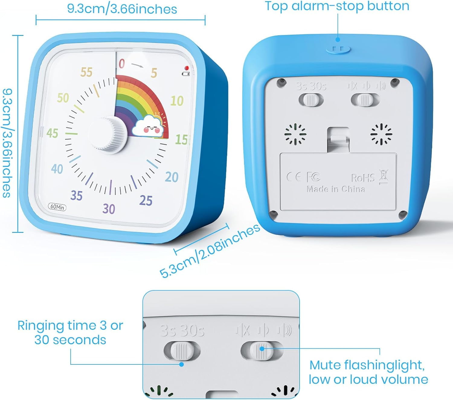 Visual Timer for Kids with Protective Case, Rainbow Disk 60 Minute ...