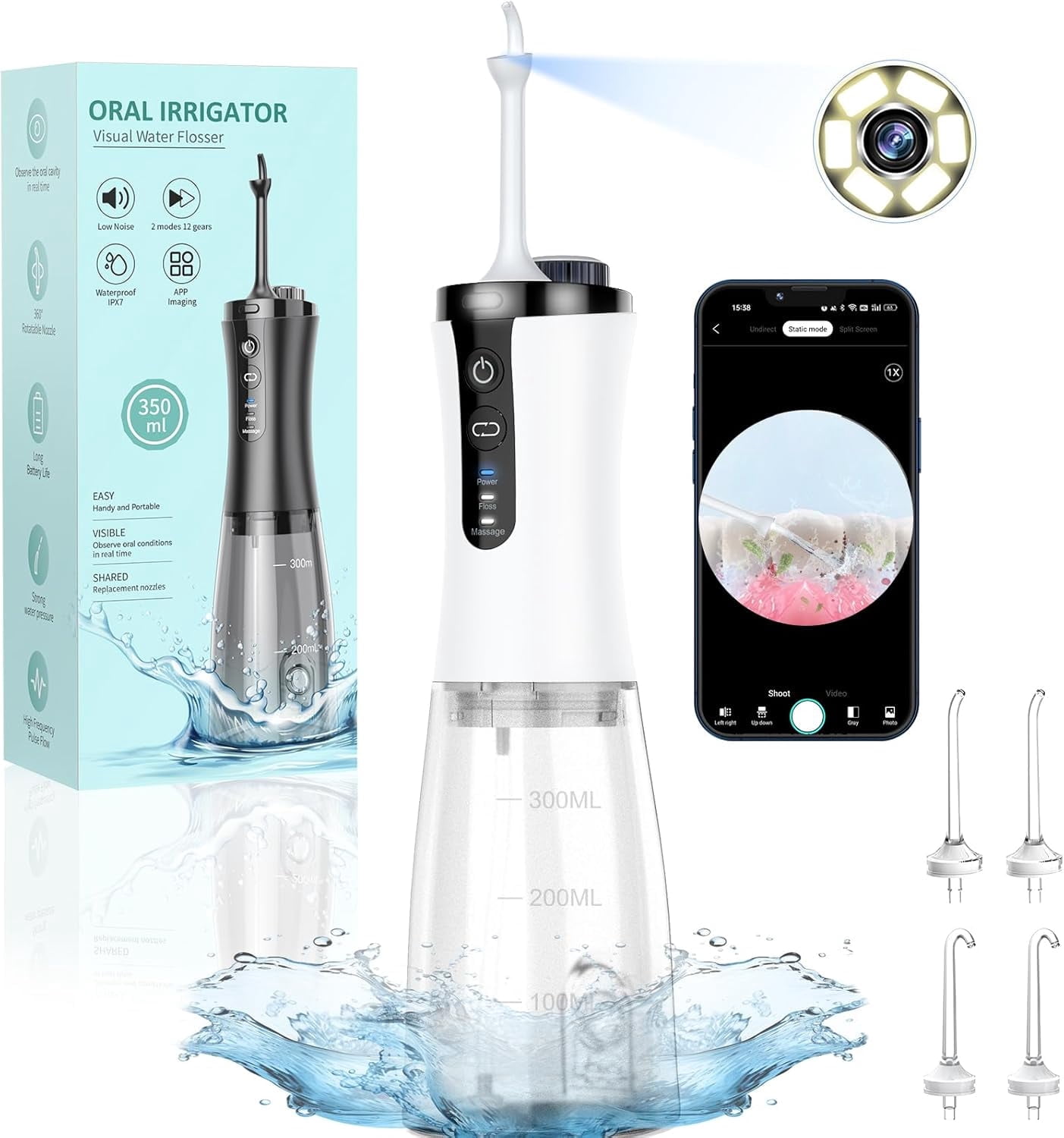 Smart Water Flosser with Camera for Teeth, Visual Water Dental Flosser ...