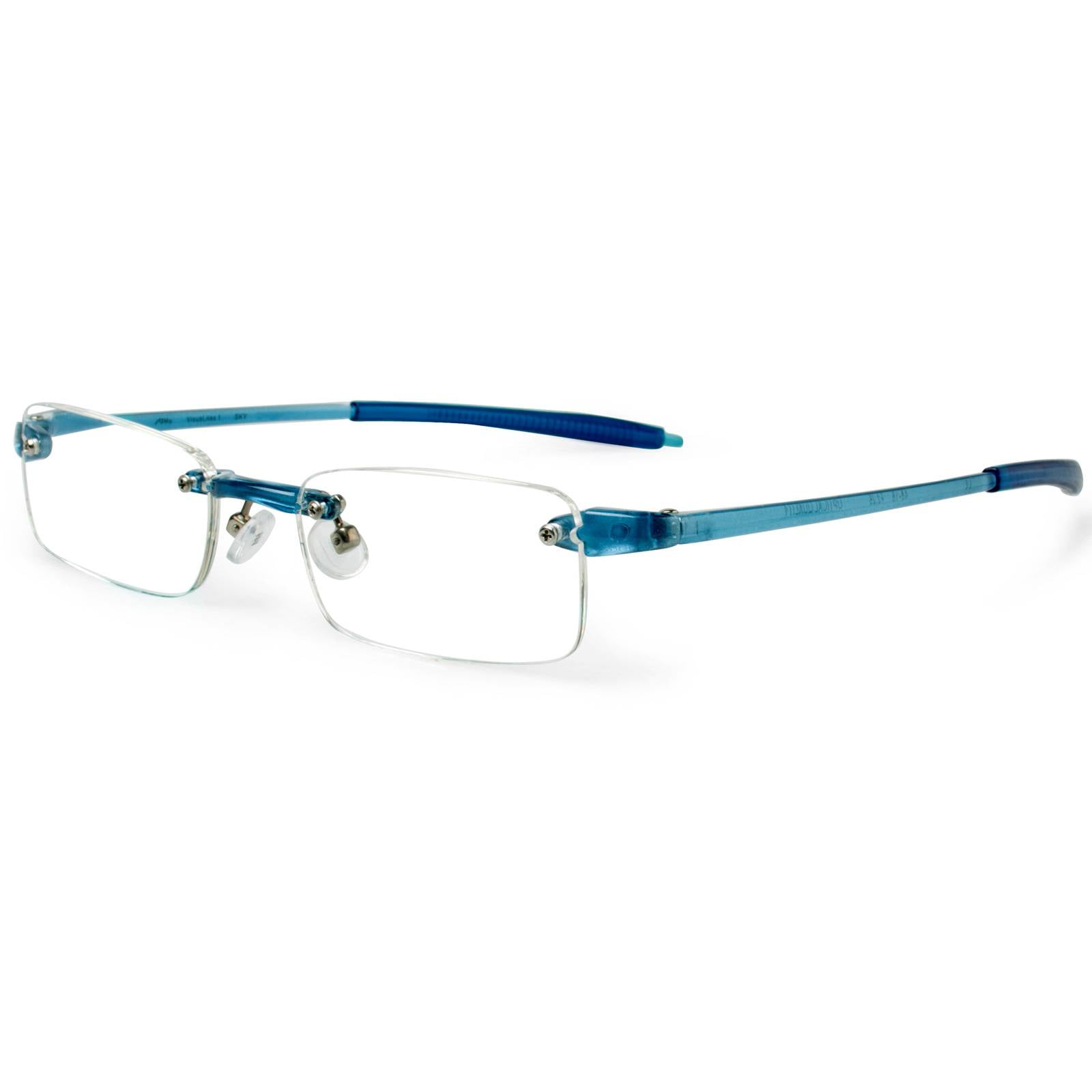 Visualites 1 Sky Blue 1.25 Power Lightweight Rimless Rectangle Reading ...