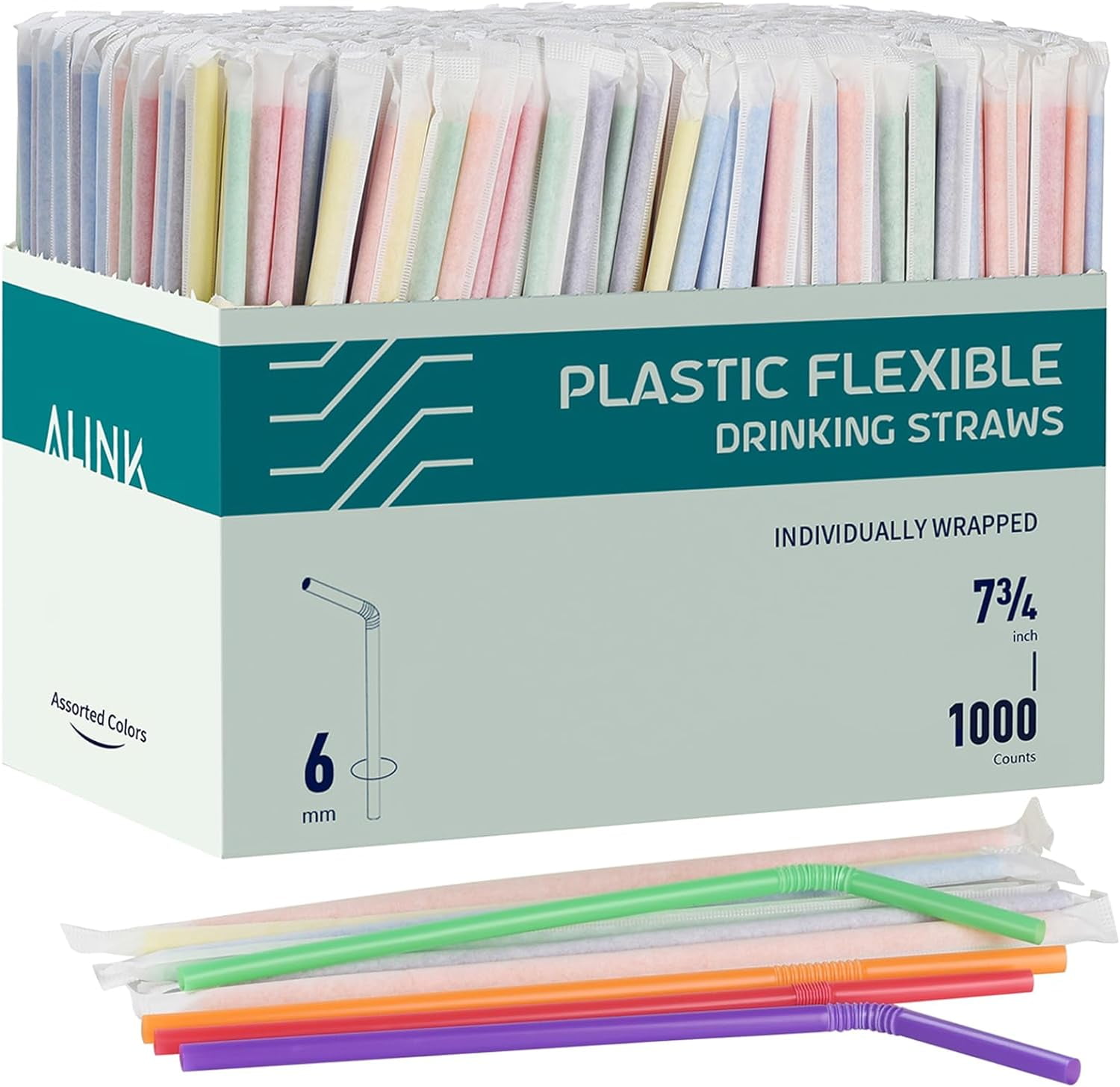 Visualz 1000 Count Colorful Flexible Plastic Drinking Straws ...
