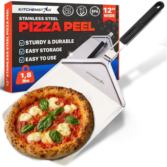 Visualz 12-inch Metal Pizza Peel with Folding Handle - Stainless Steel ...